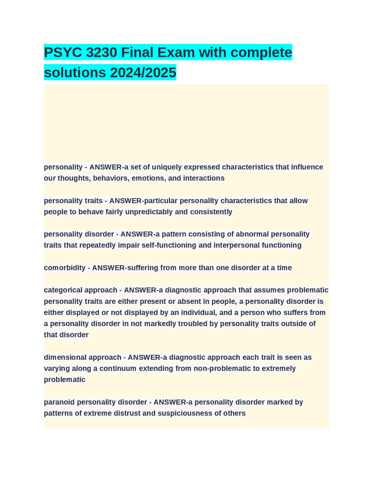 PSYC 3230 Final Exam with complete solutions 2024_2025.docx | Exams ...