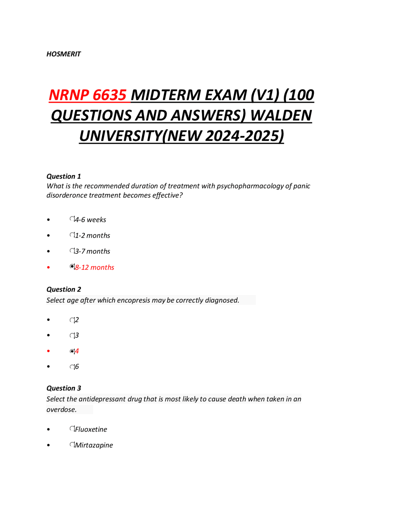 NRNP 6635 MIDTERM EXAM (V1) (100 QUESTIONS AND ANSWERS) WALDEN ...