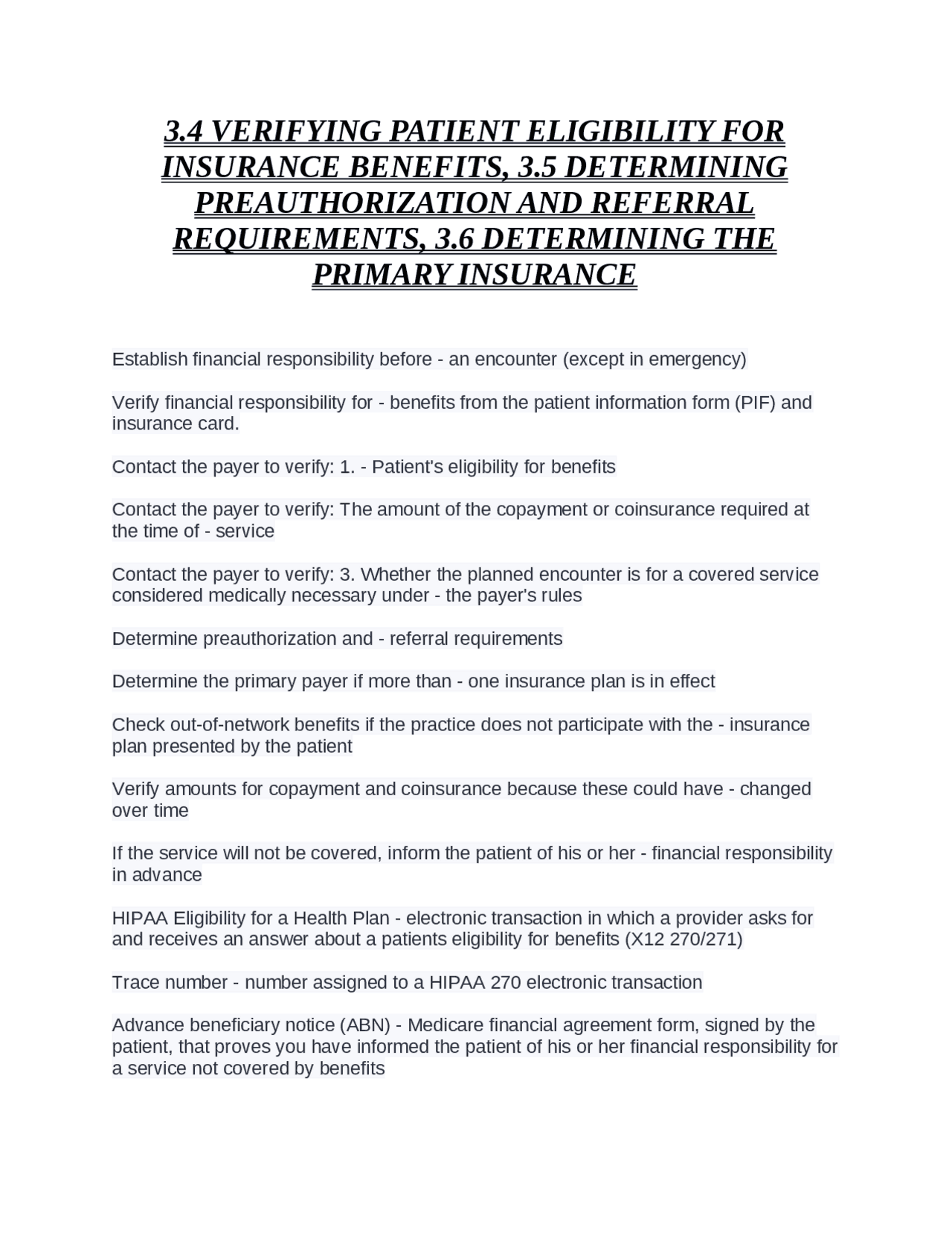 Verifying Patient Eligibility and Determining Insurance Coverage ...