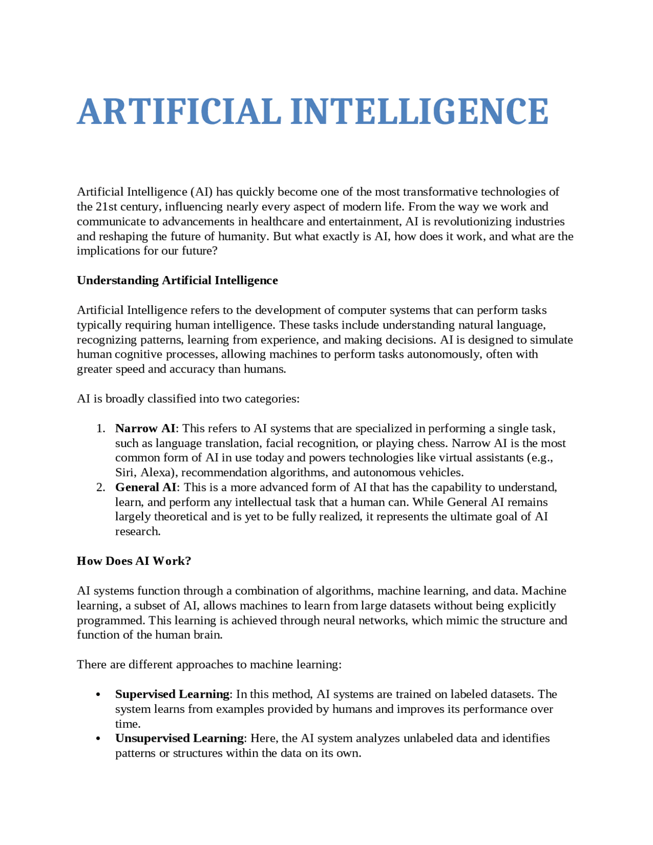 ARTIFICIAL INTELLIGENCE | Summaries Computer science | Docsity