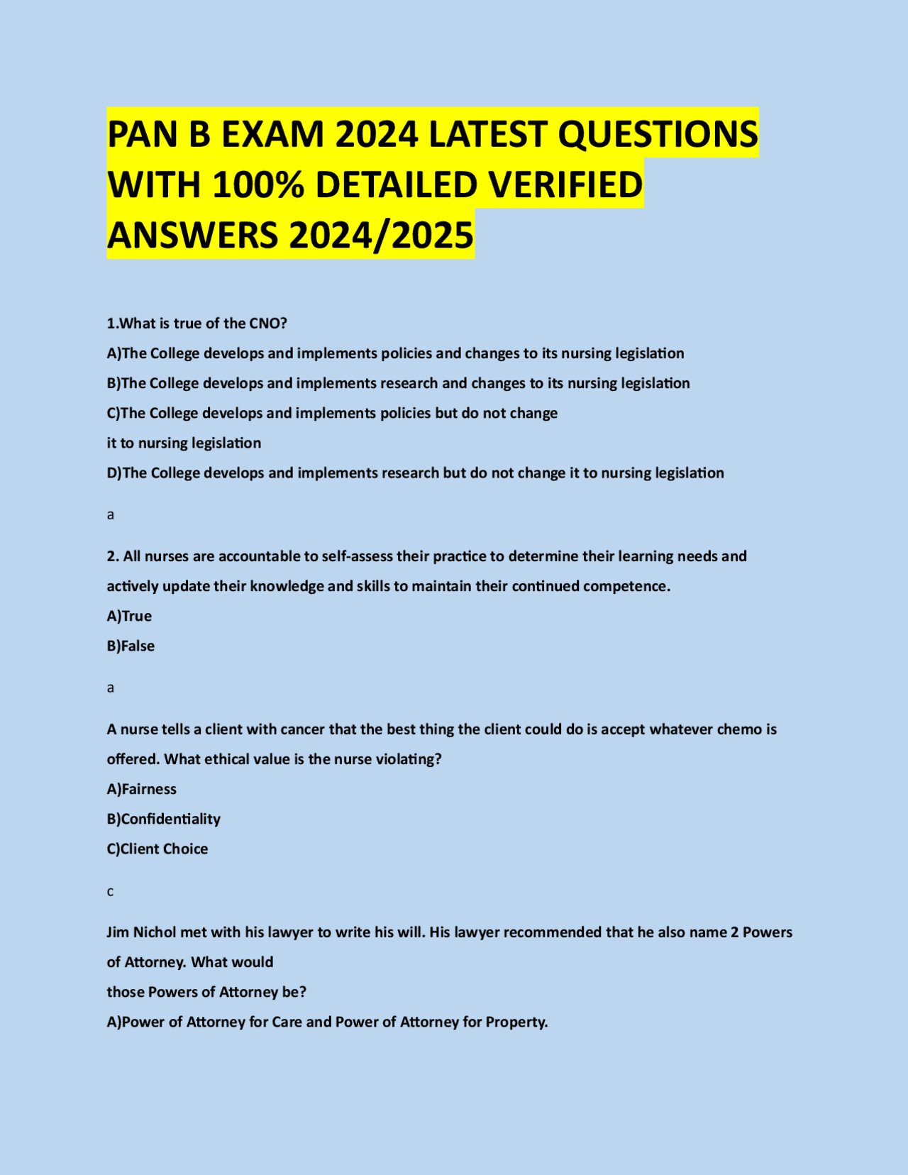 PAN B EXAM 2024 LATEST QUESTIONS WITH 100% DETAILED VERIFIED ANSWERS ...