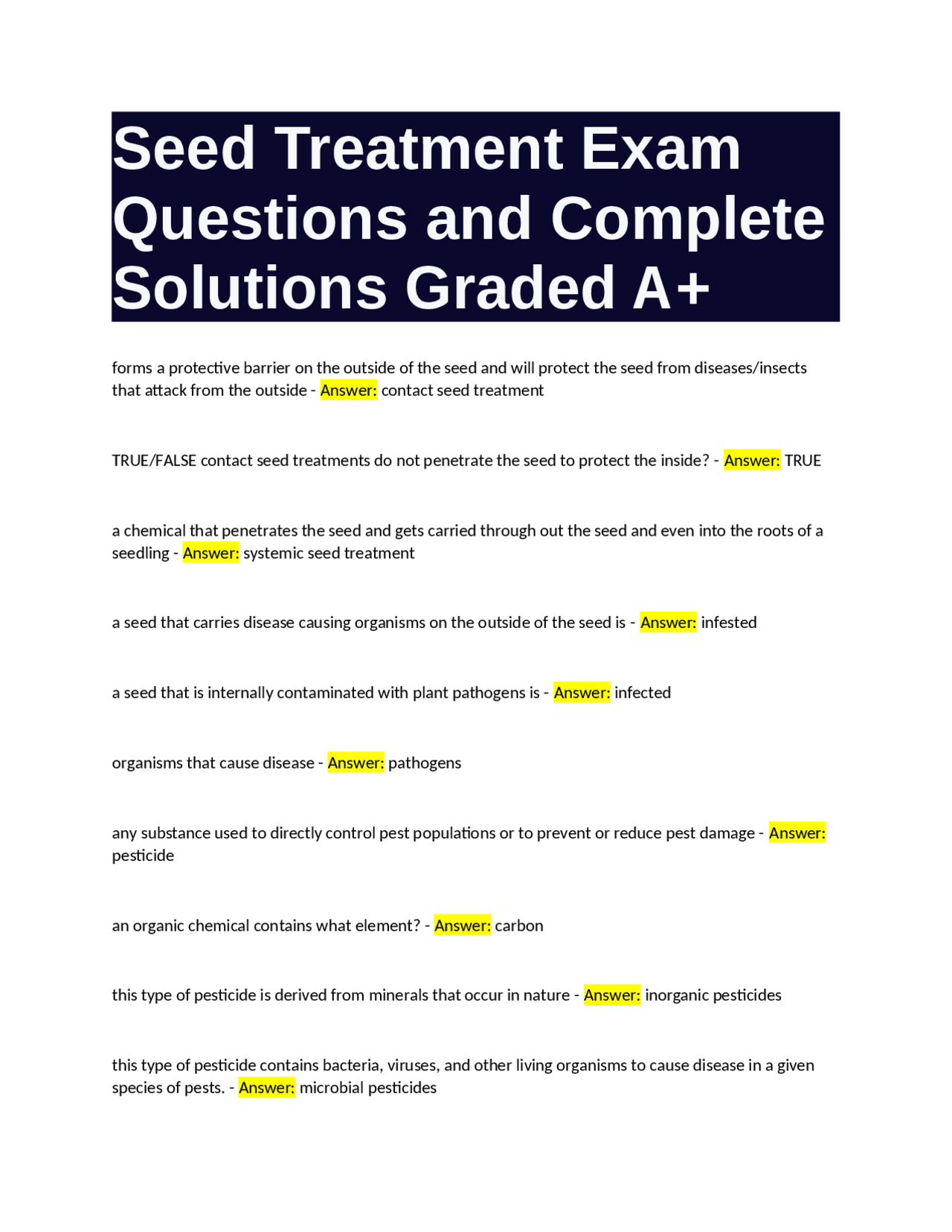 Seed Treatment Exam: Comprehensive Solutions | Exams Gardening and ...