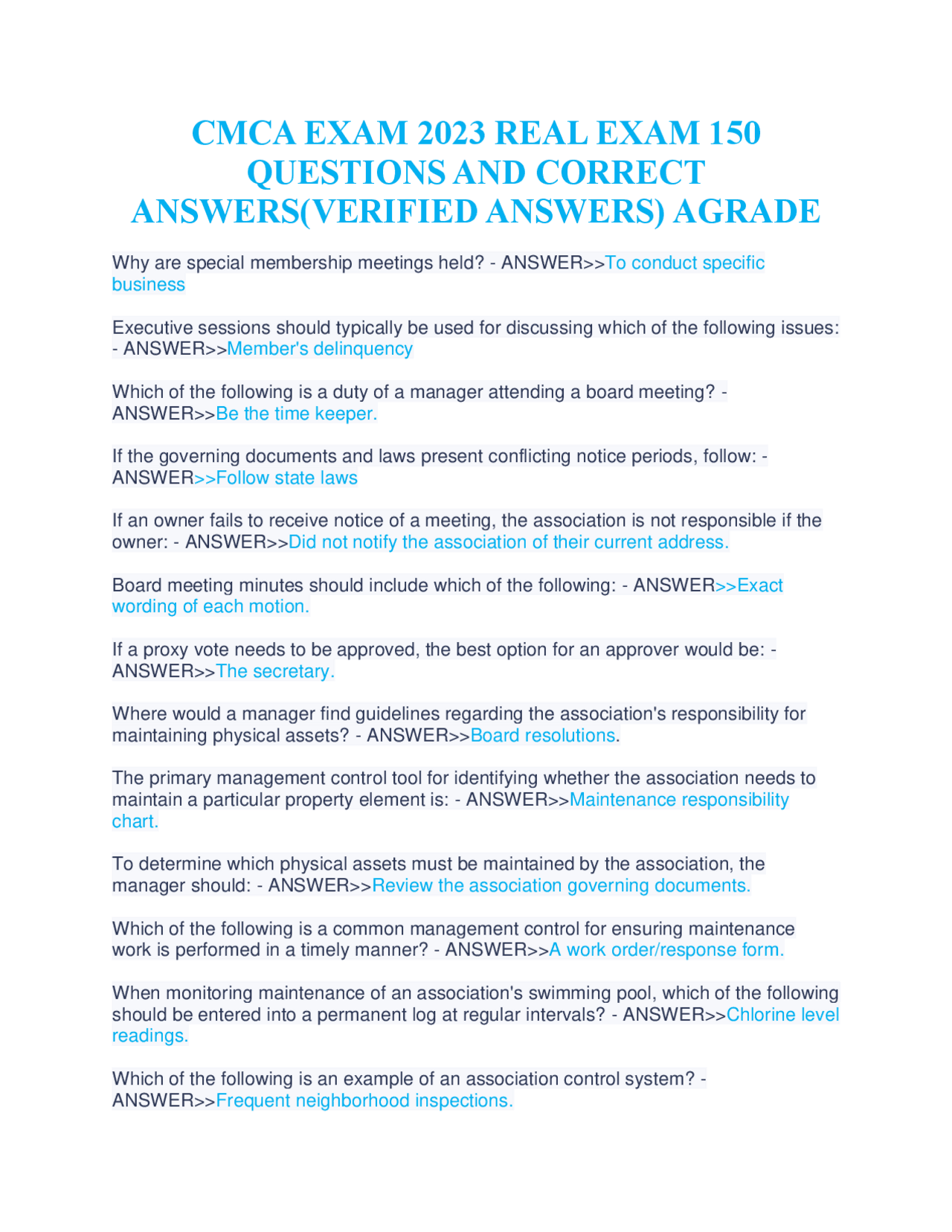 CMCA EXAM 2023 REAL EXAM 150 QUESTIONS AND CORRECT ANSWERS(VERIFIED ...