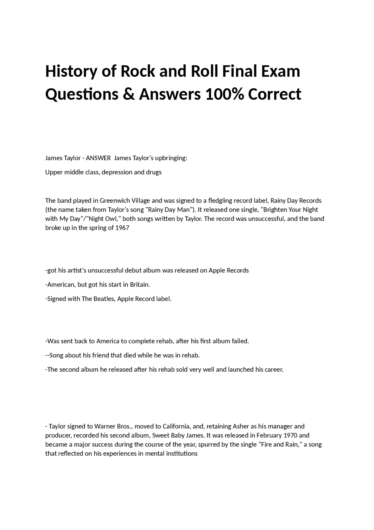 History of Rock and Roll Final Exam Questions & Answers 100% Correct ...