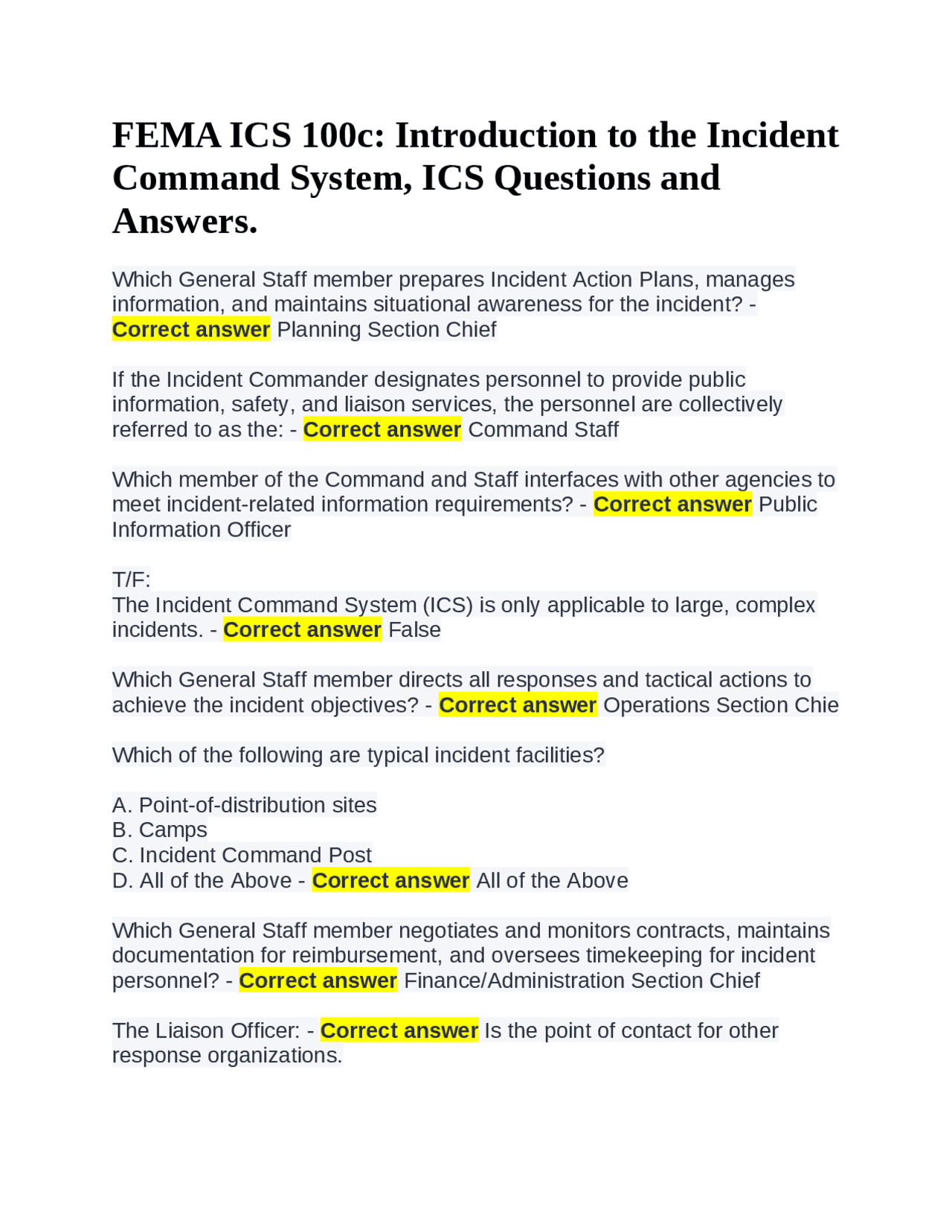 FEMA ICS 100c: Introduction to the Incident Command System, ICS ...
