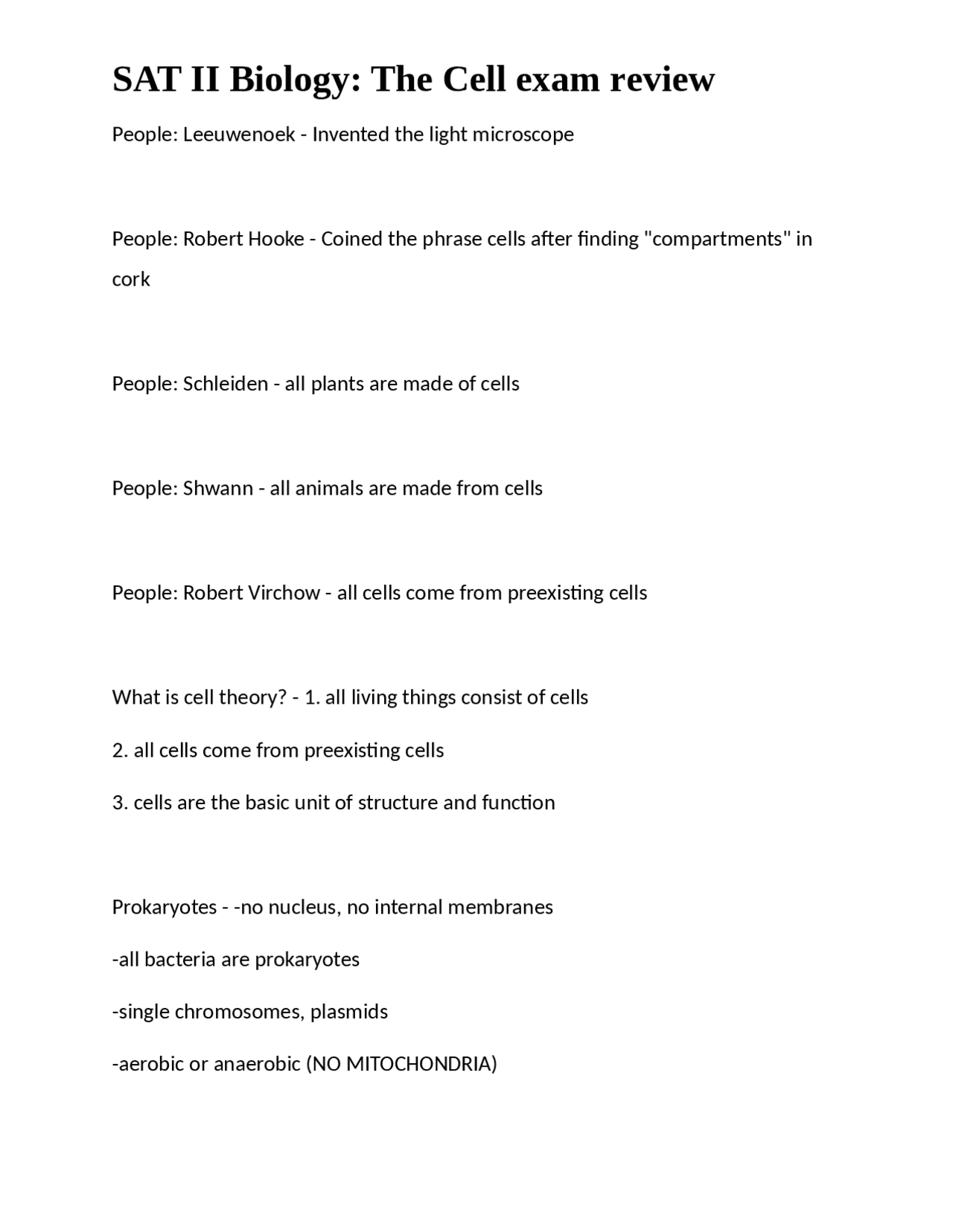 SAT II Biology: The Cell Exam Review | Exams Nursing | Docsity