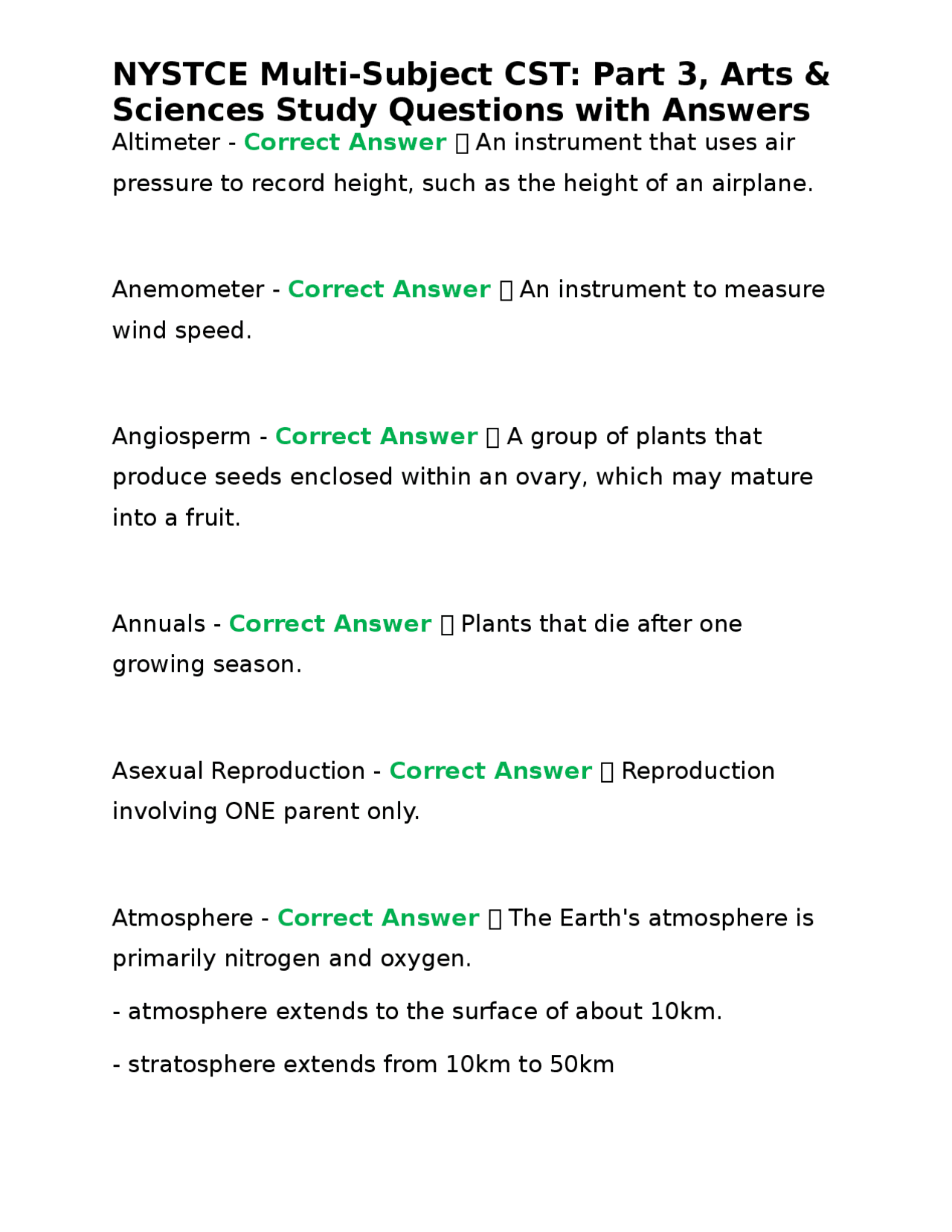 NYSTCE Multi-Subject CST: Part 3, Arts & Sciences Study Questions with ...