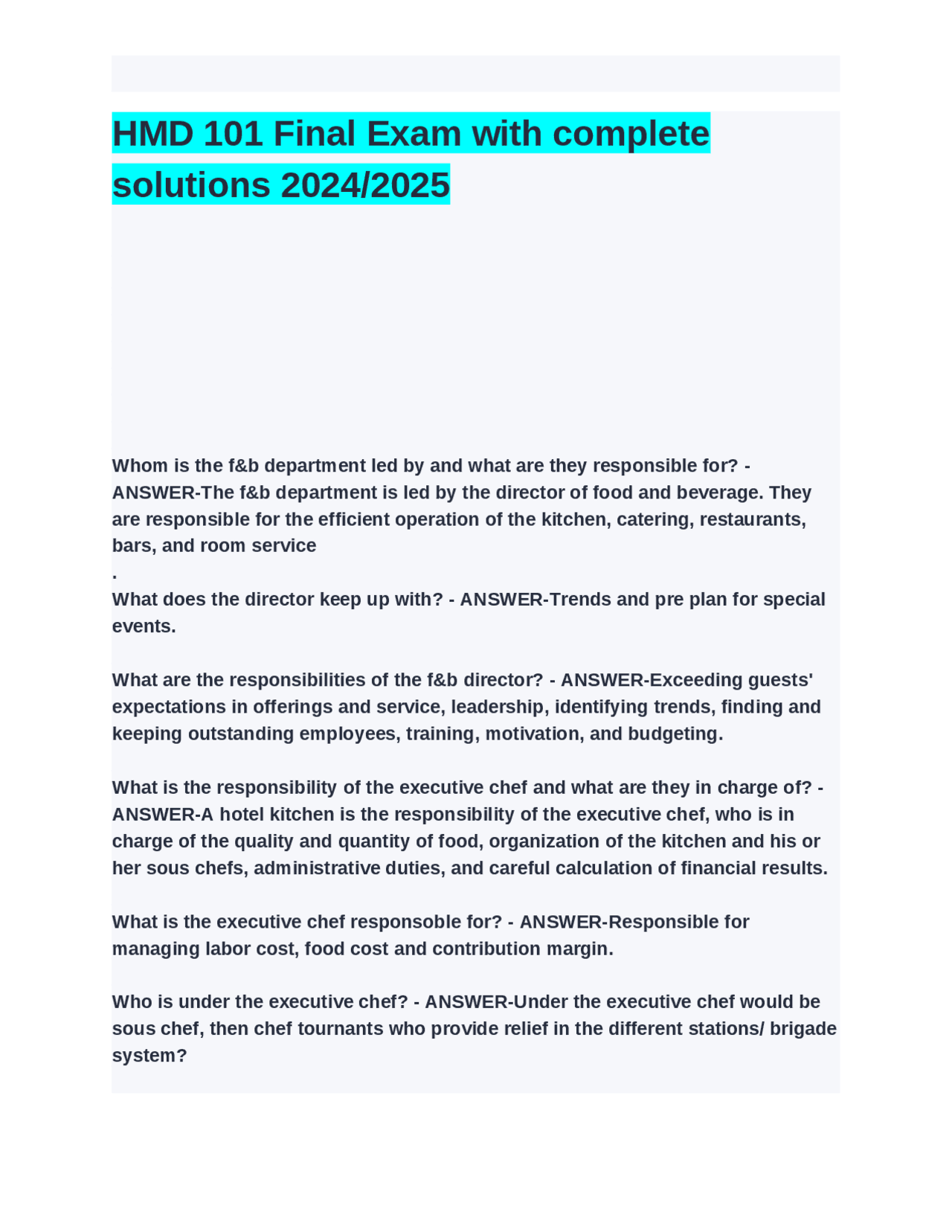 HMD 101 Final Exam with complete solutions 2024_2025.docx | Exams Personal Health | Docsity