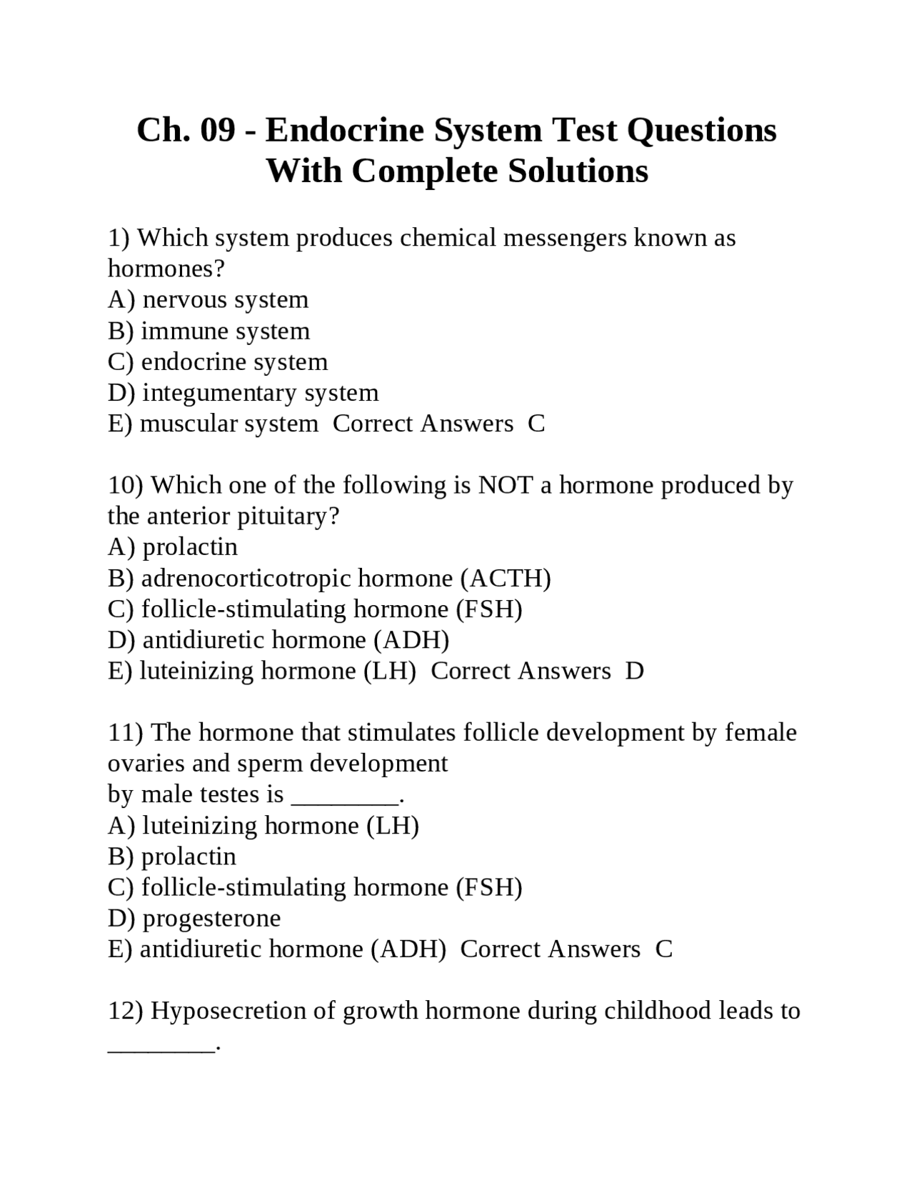Endocrine System Test Questions with Complete Solutions | Exams Nursing ...