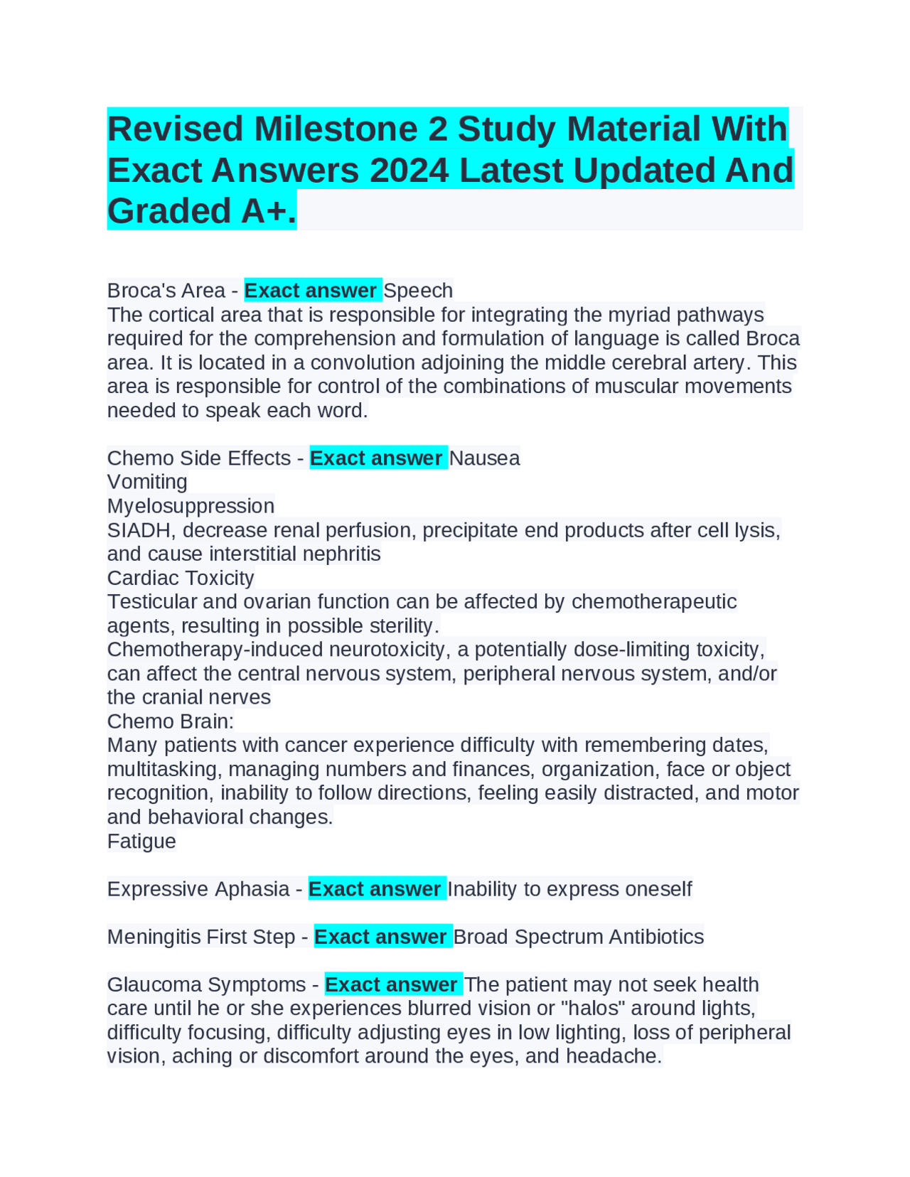 Revised Milestone 2 Study Material With Exact Answers 2024 Latest ...