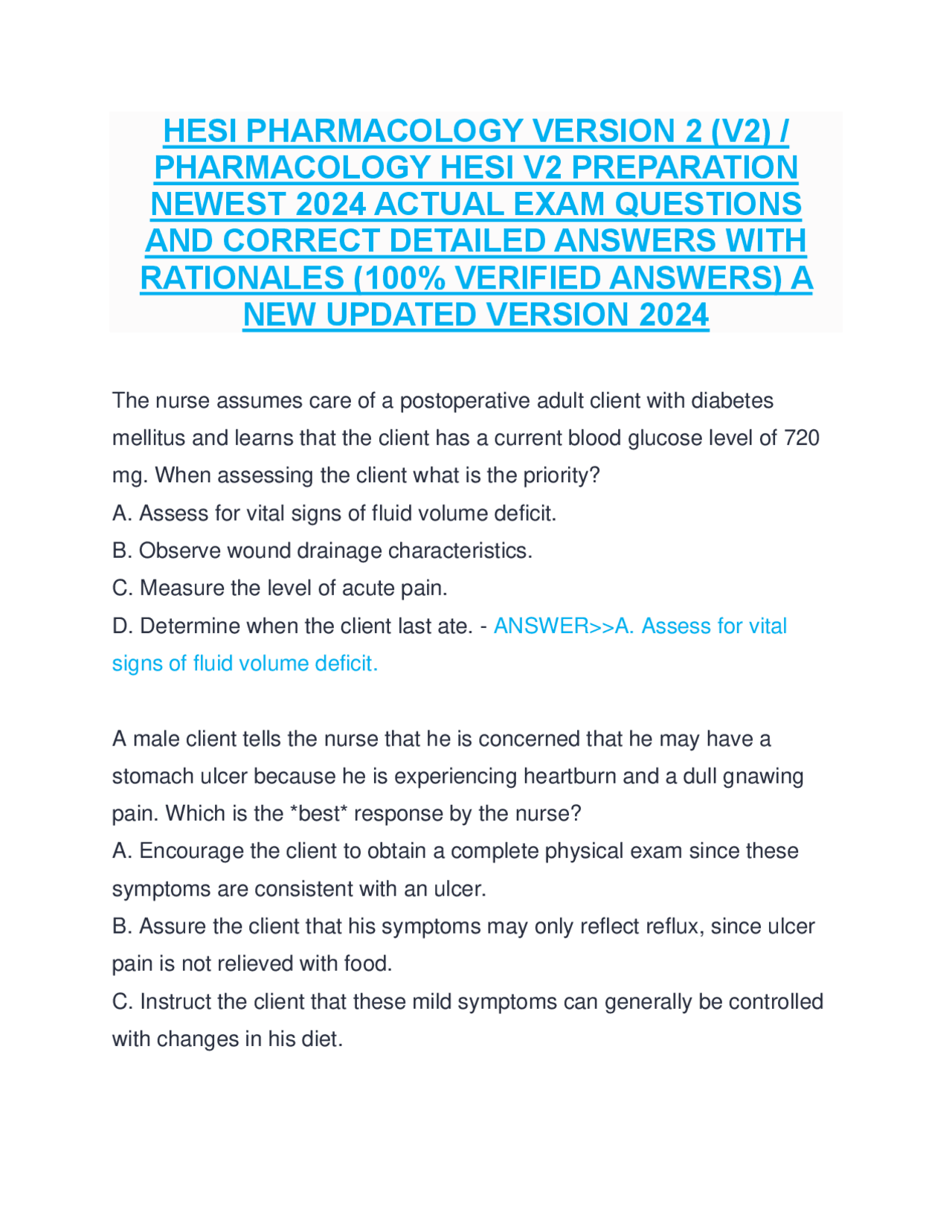 HESI PHARMACOLOGY VERSION 2 (V2) / PHARMACOLOGY HESI V2 PREPARATION ...