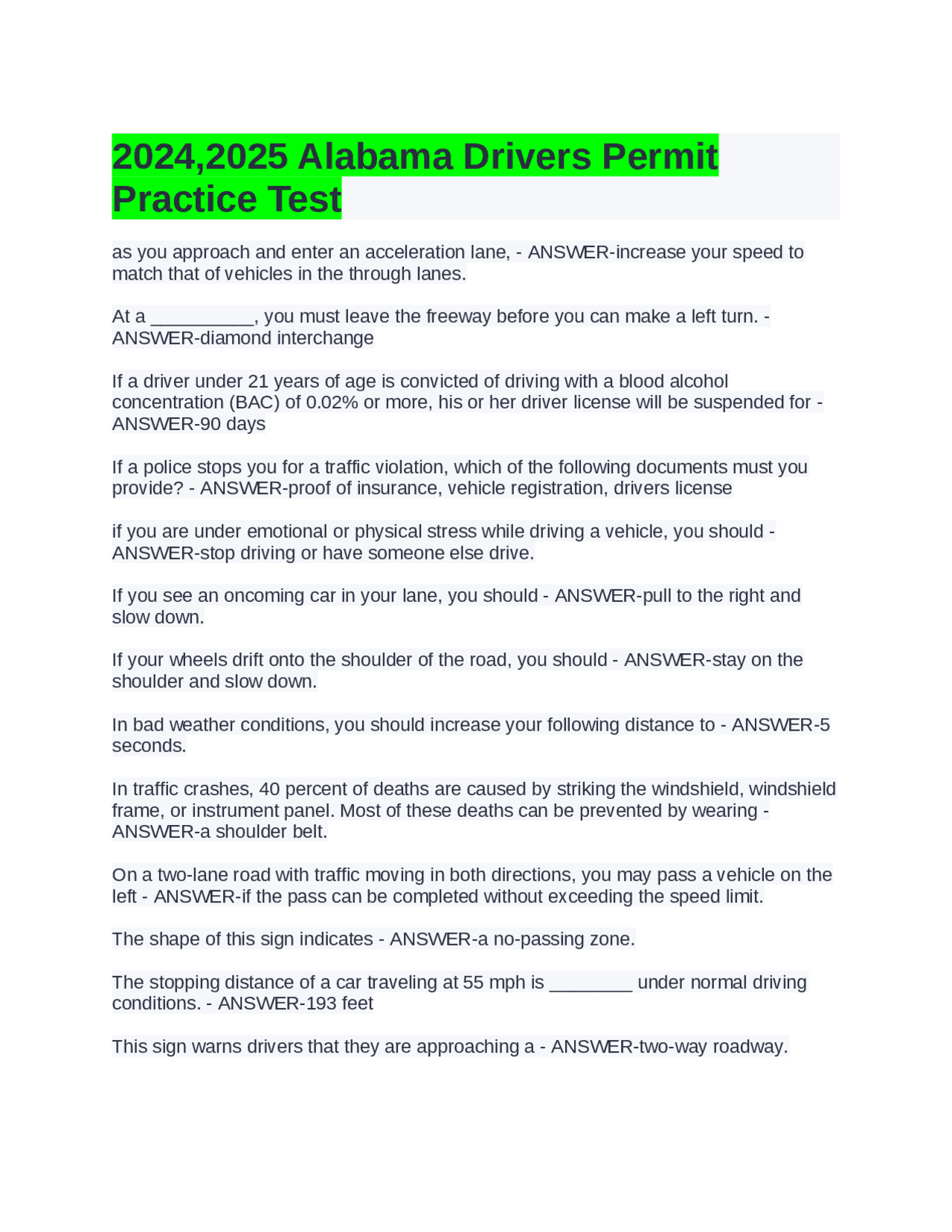 2024,2025 Alabama Drivers Permit Practice Test | Exams Advanced ...