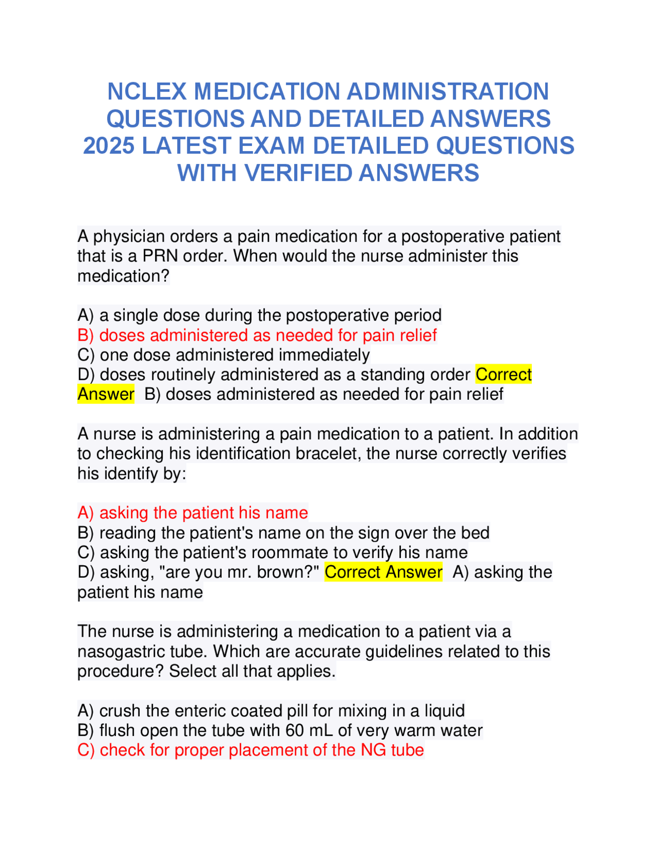 Medication Administration Principles and Practices | Exams Nursing ...