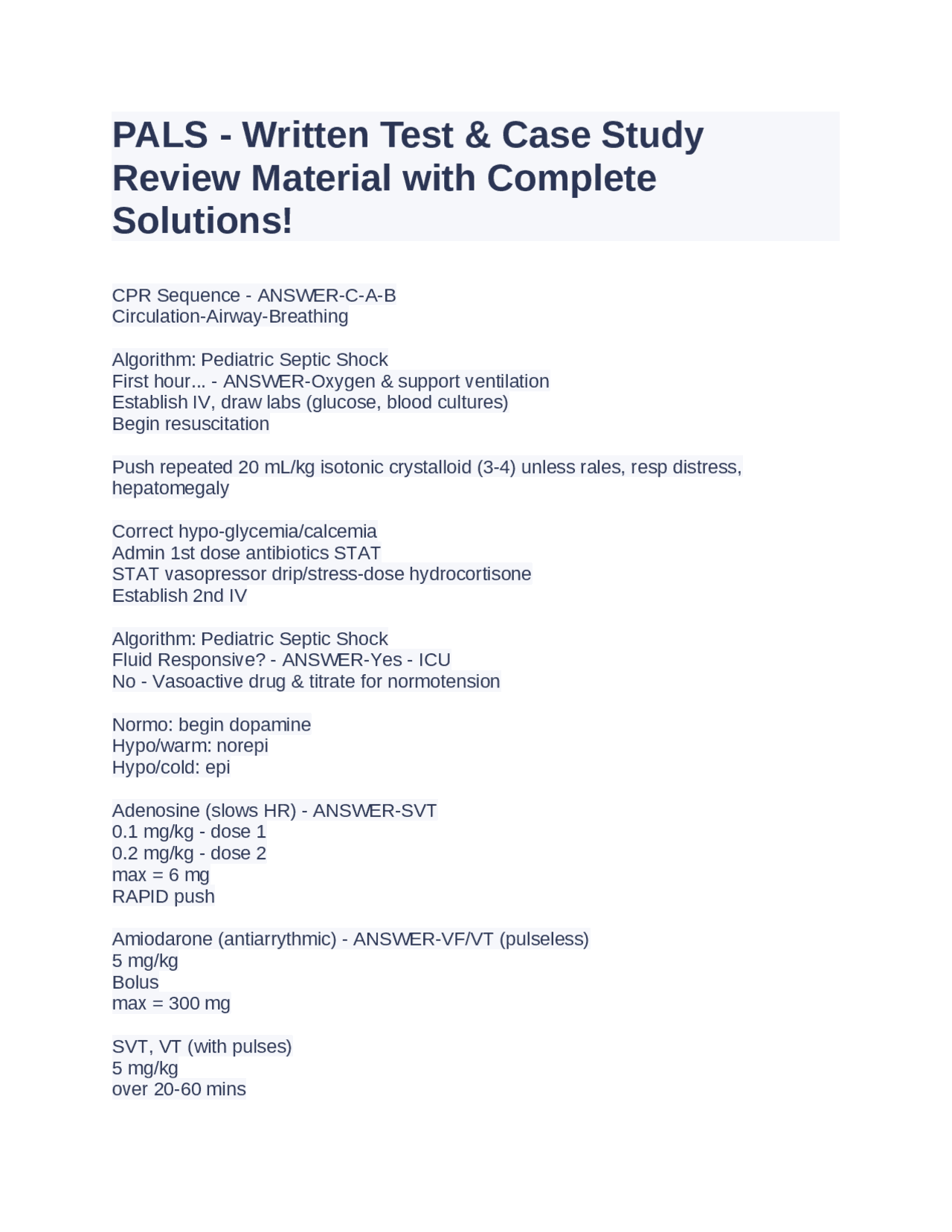 PALS - Written Test & Case Study Review Material with Complete ...