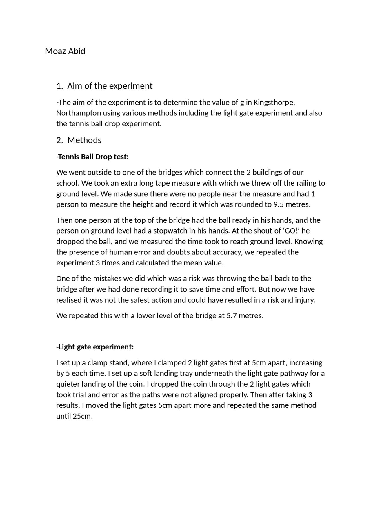 Determining the Value of Gravitational Acceleration Using Light Gate ...