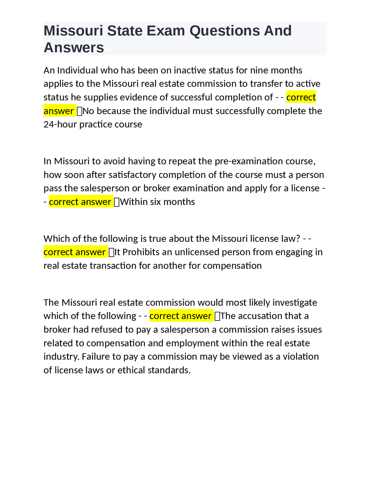 Missouri State Exam Questions And Answers | Exams Constitutional Law ...