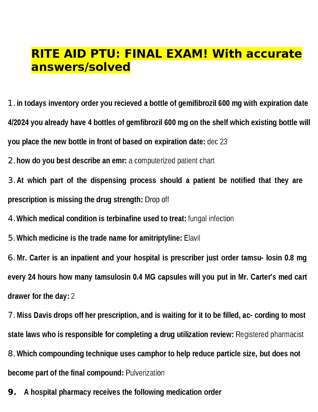 RITE AID PTU: FINAL EXAM! With Accurate Answers/Solved | Exams Nursing ... RITE AID PTU: FINAL EXAM! With Accurate Answers/Solved | Exams Nursing ...