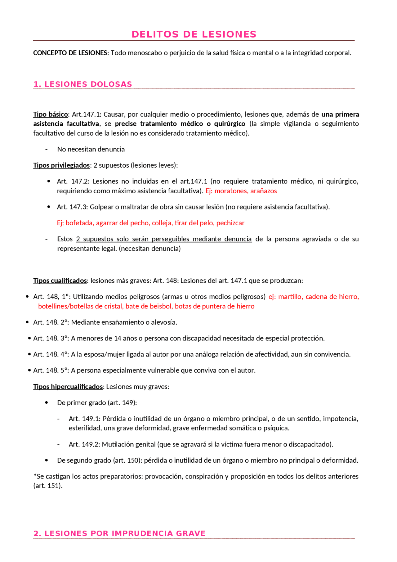 DELITOS DE LESIONES DERECHO PENAL | Esquemas y mapas conceptuales de Derecho Penal | Docsity