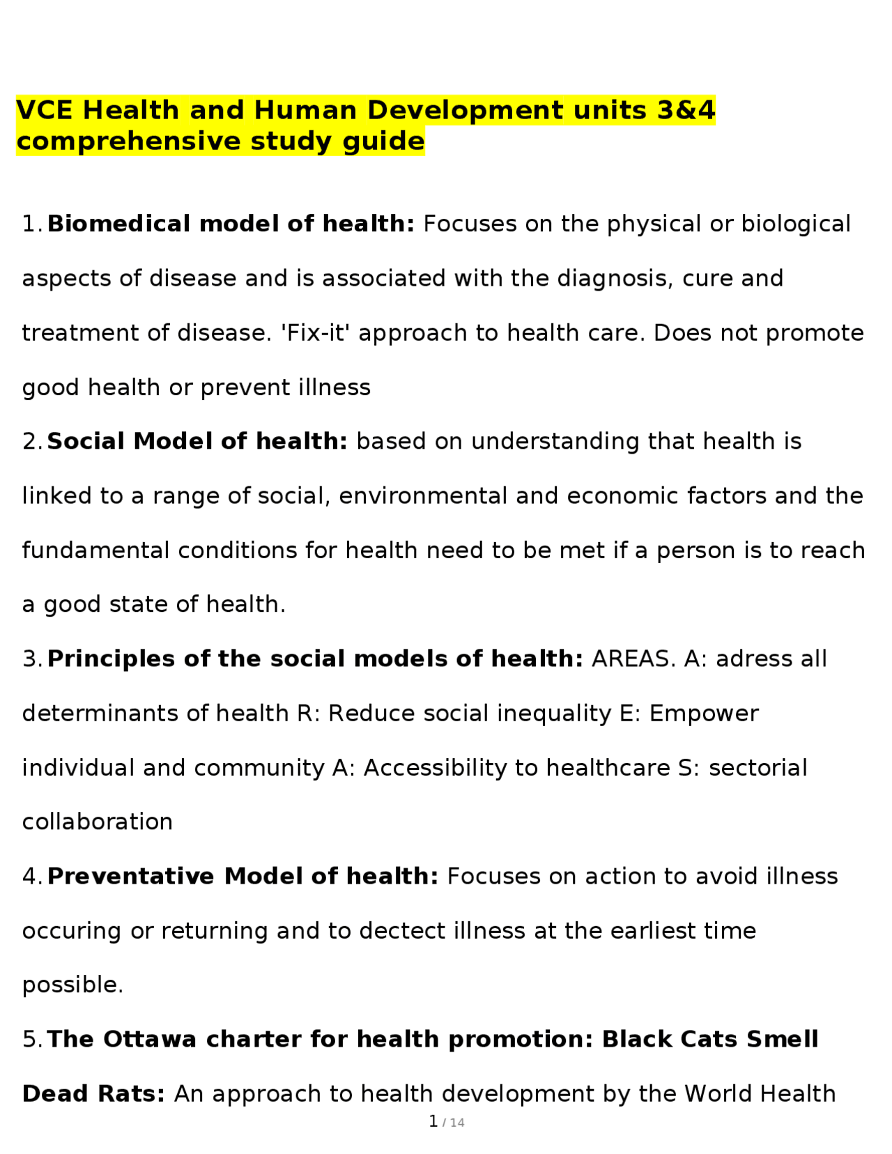 VCE Health and Human Development units 3&4 comprehensive study guide ...