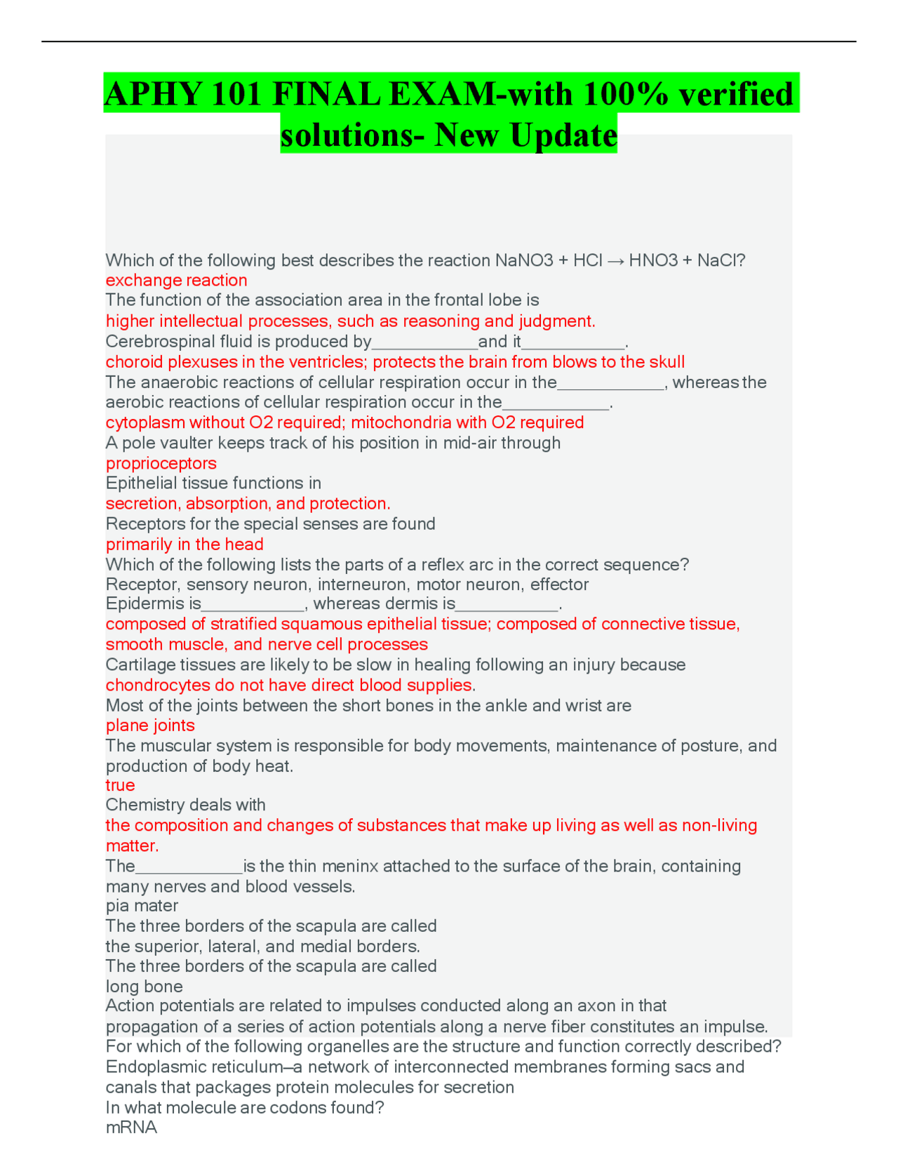 APHY 101 FINAL EXAM-with 100% verified solutions- New Update | Exams ...