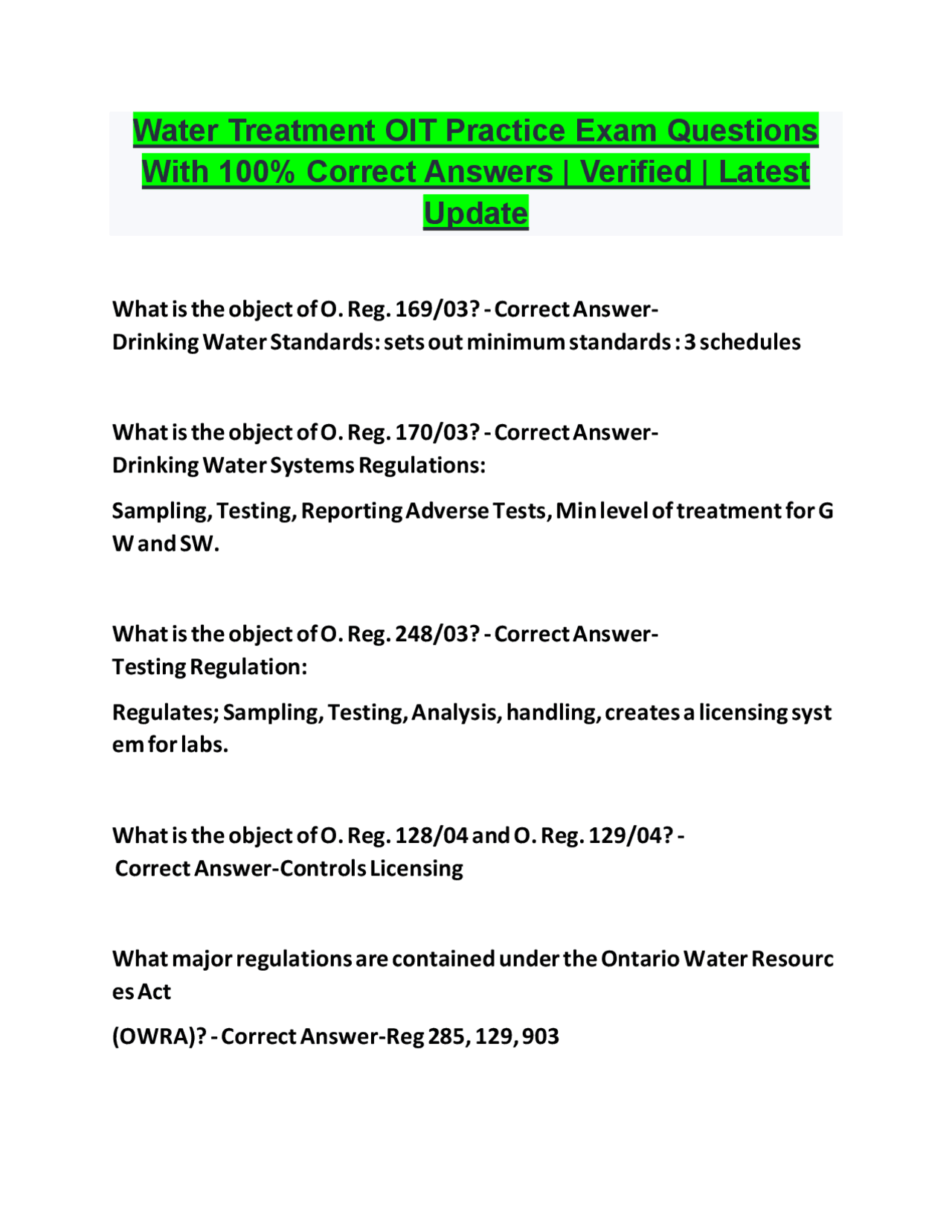 Water Treatment OIT Practice Exam Questions | Exams Advanced Education ...
