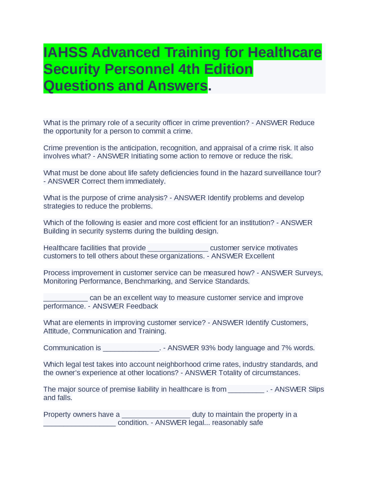 IAHSS Advanced Training for Healthcare Security Personnel | Exams ...