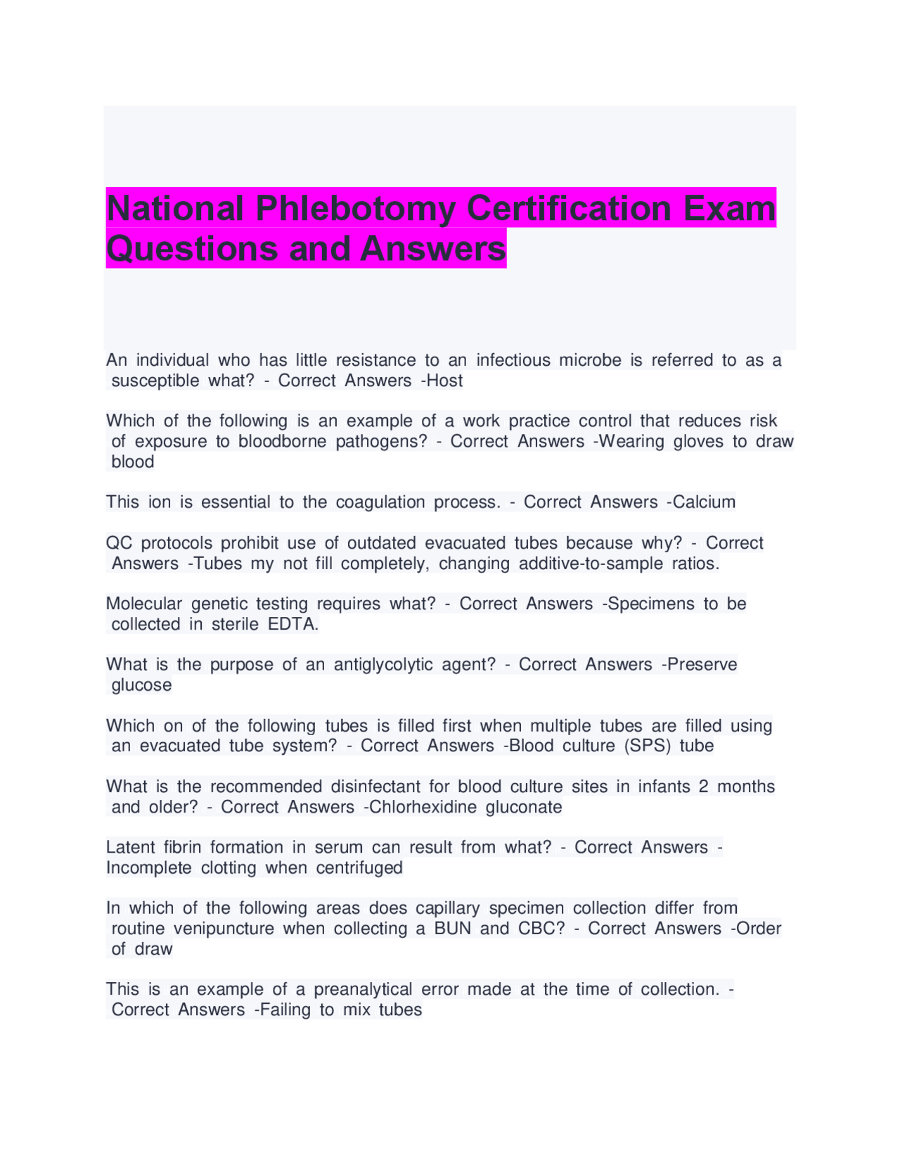 Preanalytical Errors in Blood Collection and Handling | Exams Advanced ...