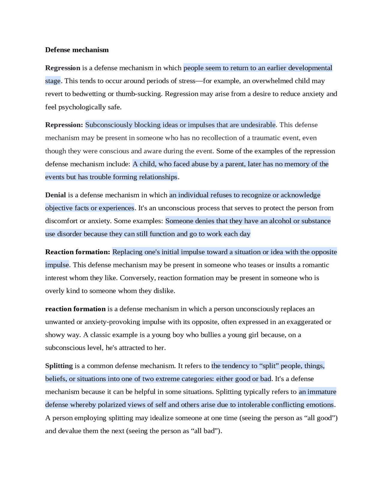 Defense mechanism and its related information and its related to ...