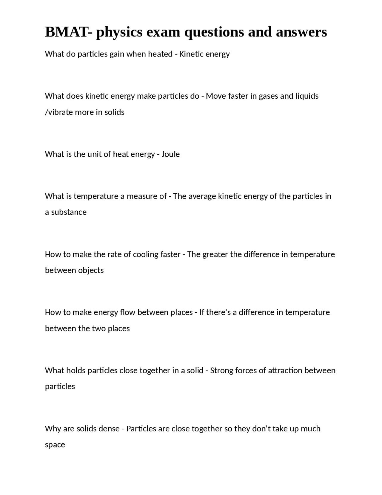 BMAT Physics Exam Questions and Answers | Exams Nursing | Docsity