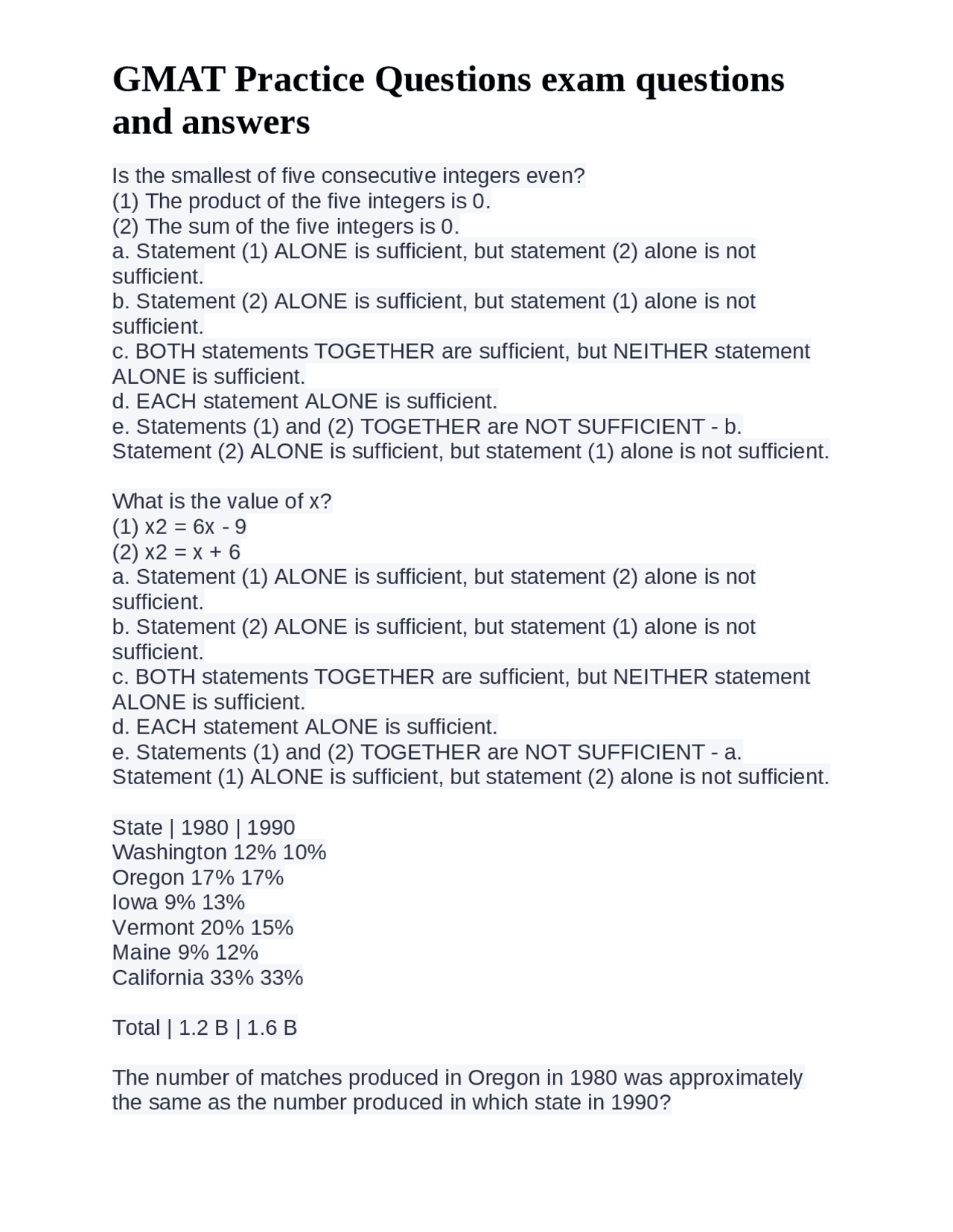 GMAT Practice Questions: Exam Preparation | Exercises Nursing | Docsity