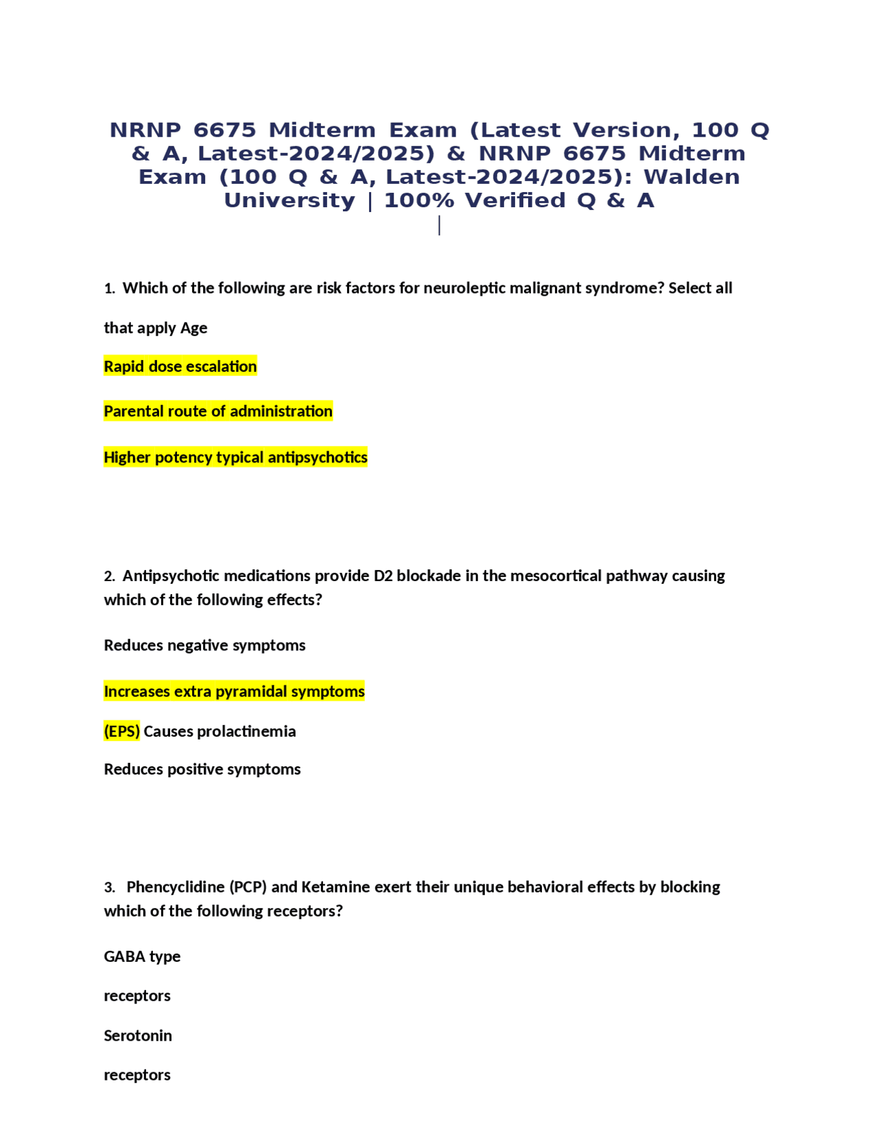 NRNP 6675 Midterm Exam (Latest-2024-2025, 100 Q & A) Midterm Exam ...