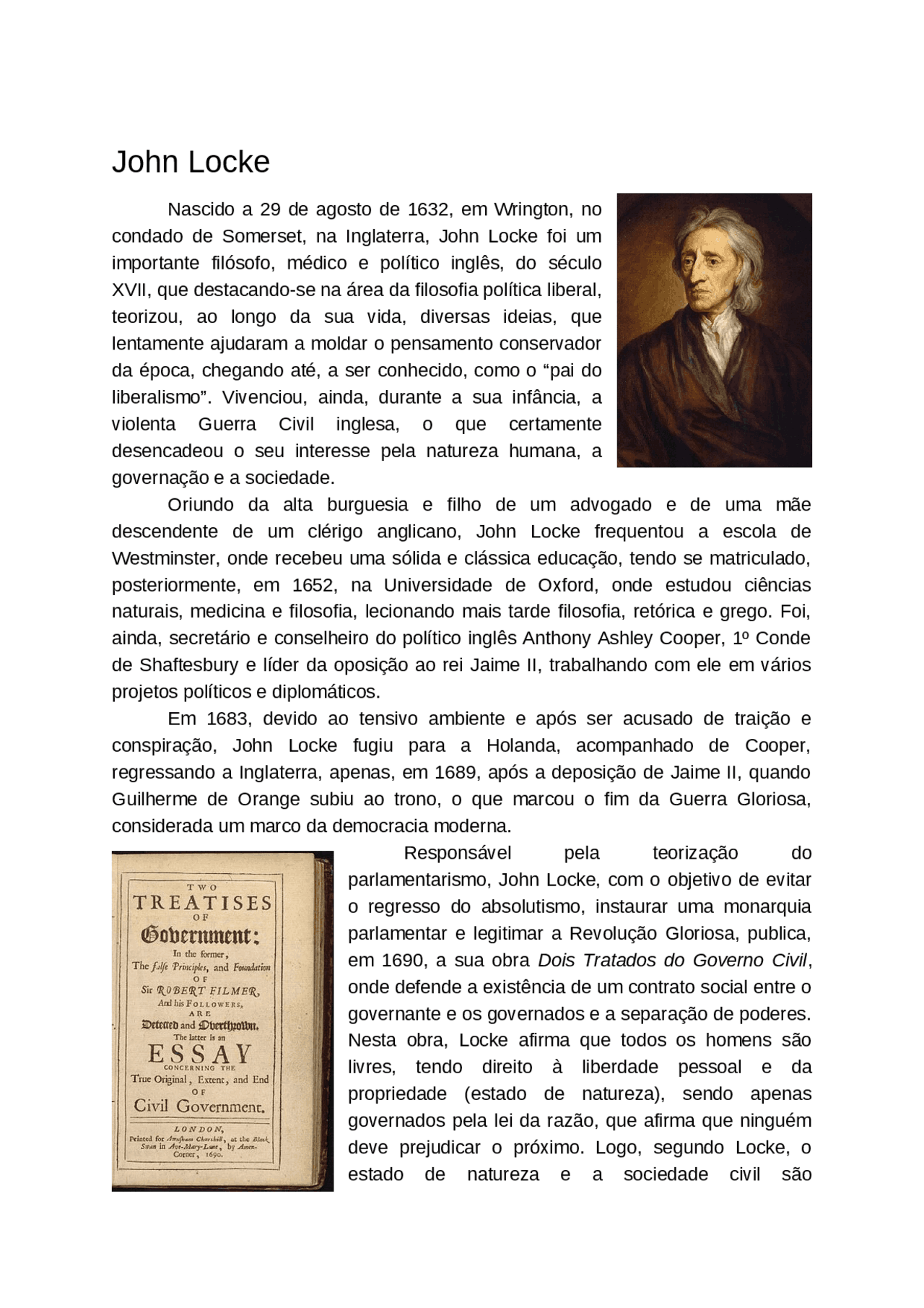 Biografia de John Locke | Resumos História | Docsity
