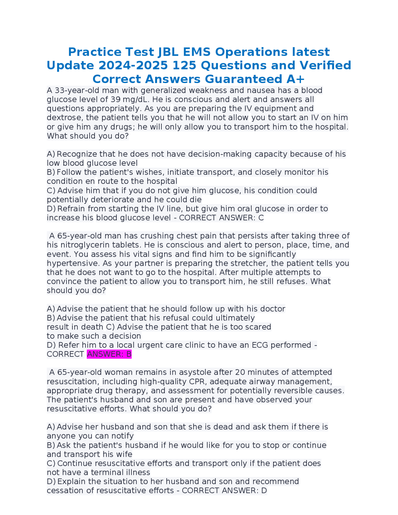 Practice Test JBL EMS Operations latest Update 2024-2025 125 Questions ...