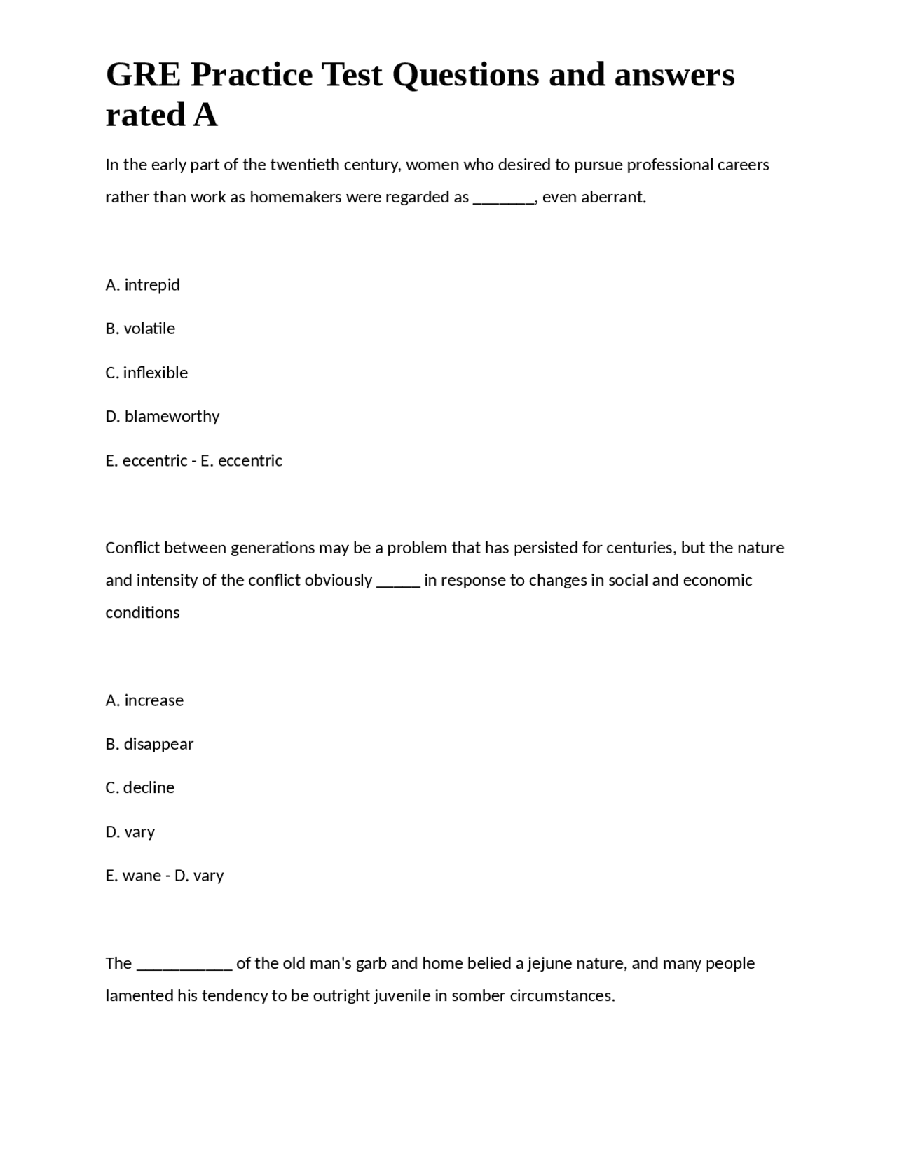 GRE Practice Test Questions and Answers | Exams Nursing | Docsity