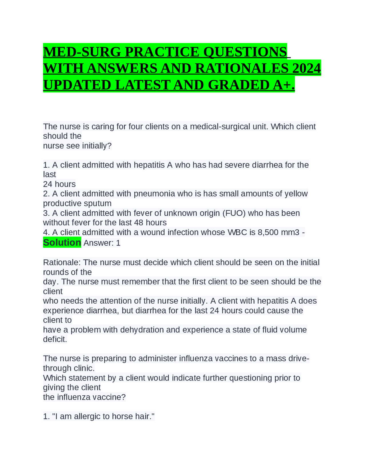 MED-SURG PRACTICE QUESTIONS WITH ANSWERS AND RATIONALES 2024 UPDATED ...