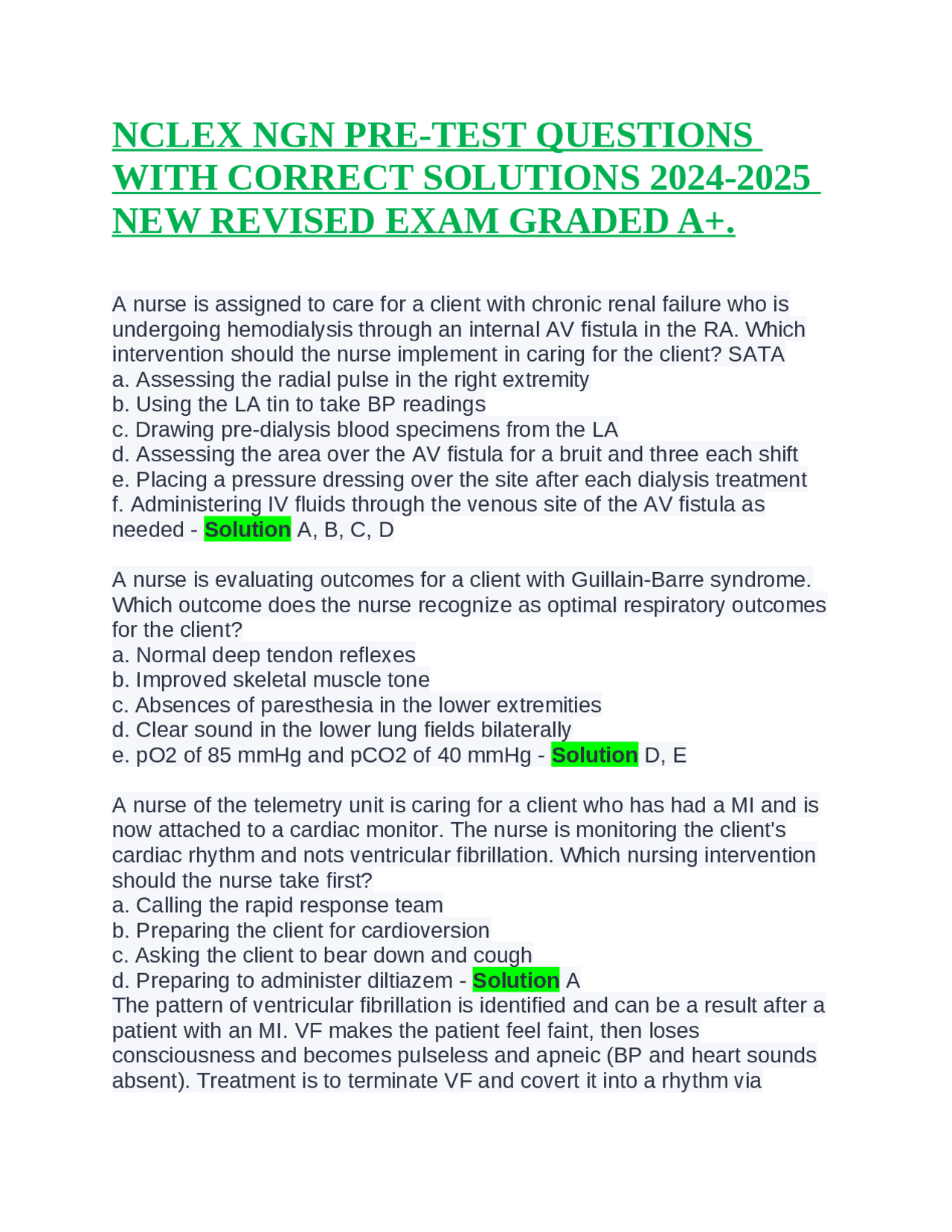 NCLEX NGN PRE-TEST QUESTIONS WITH CORRECT SOLUTIONS 2024-2025 NEW ...