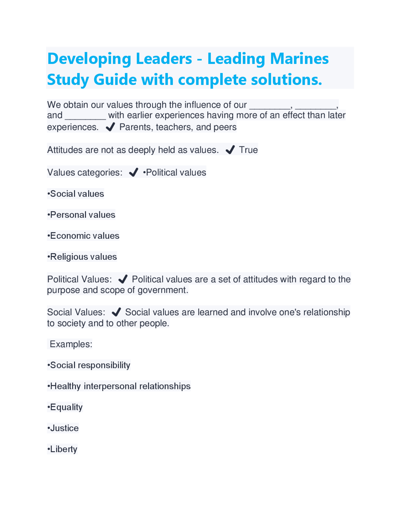 Developing Leaders - Leading Marines Study Guide with complete ...