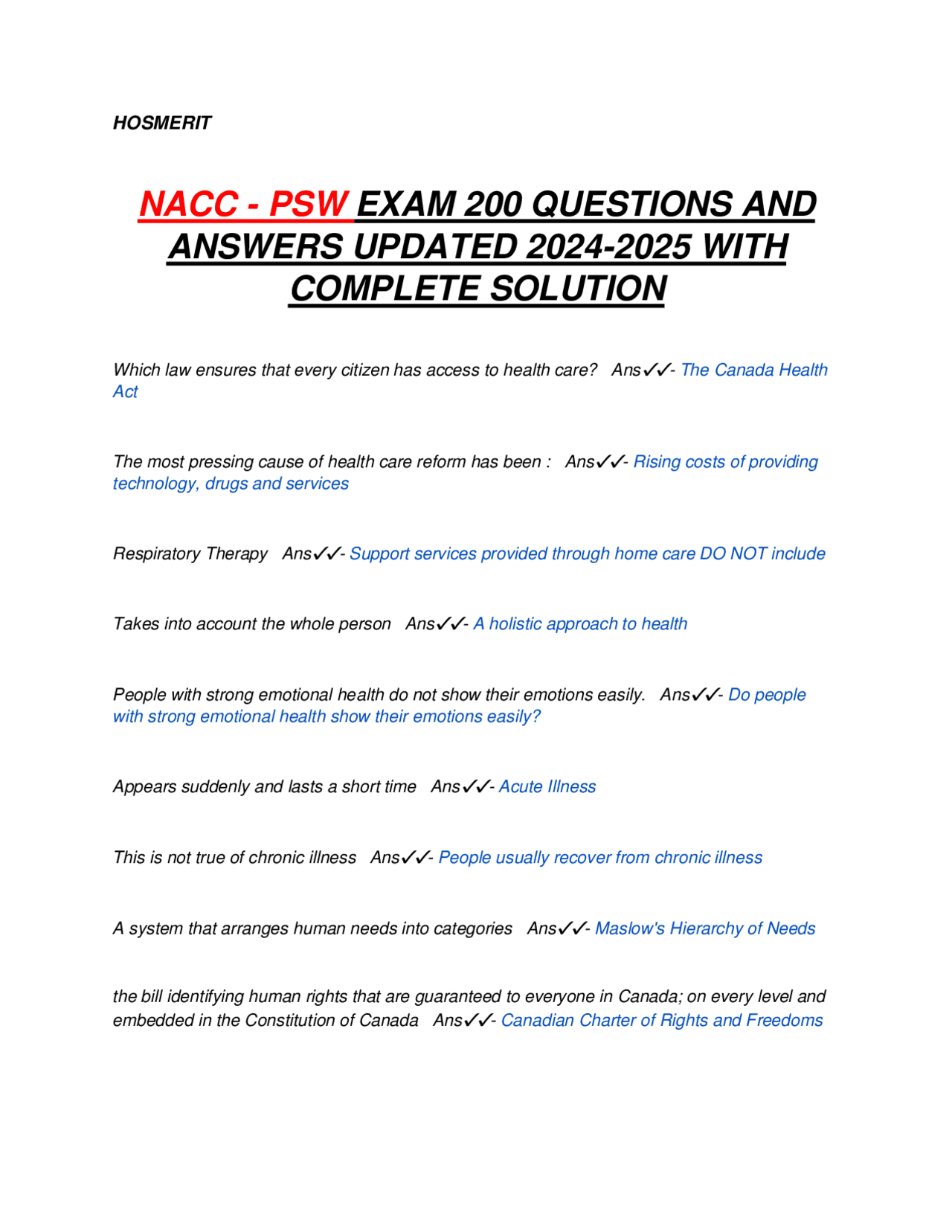NACC - PSW EXAM 200 QUESTIONS AND ANSWERS UPDATED 2024-2025 WITH ...