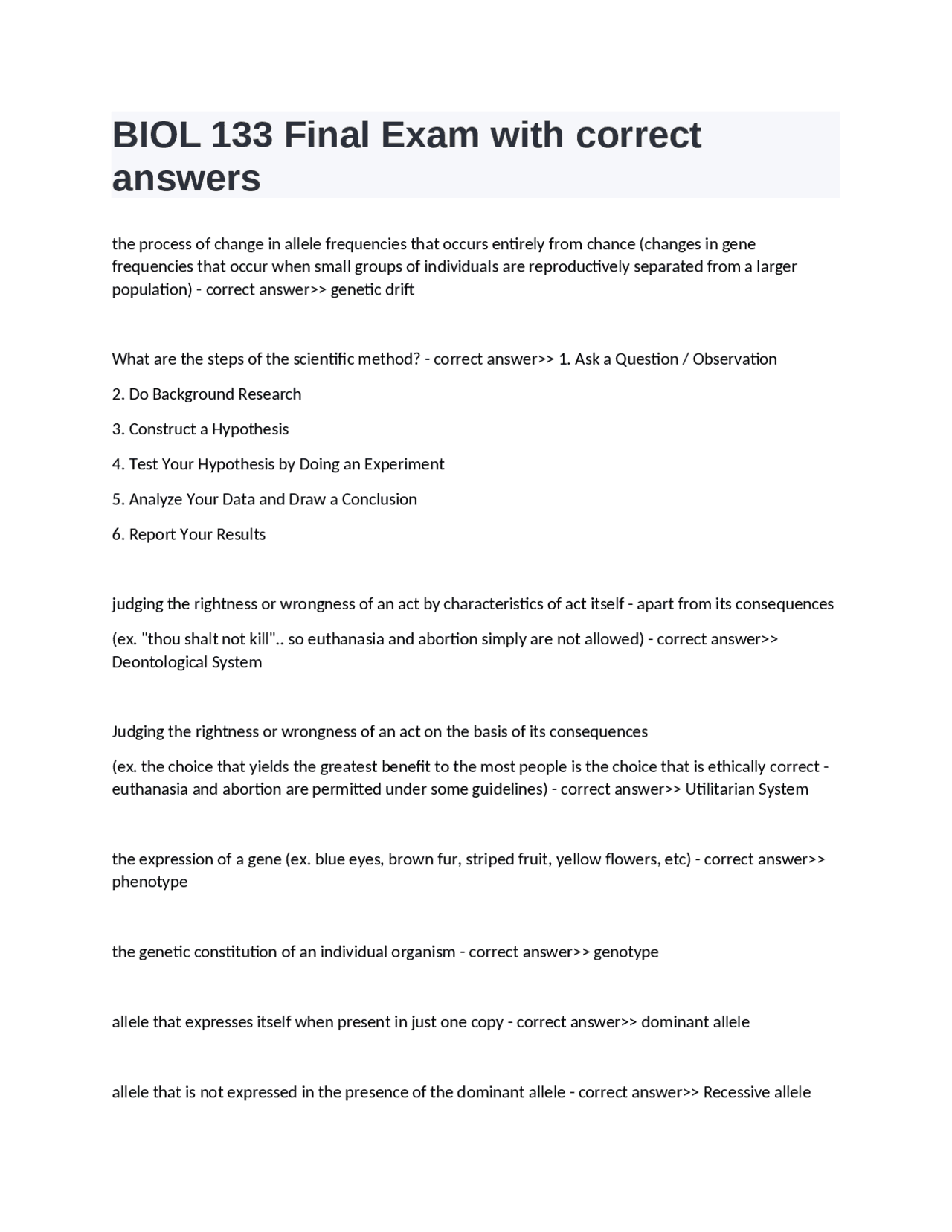 Genetics and Evolutionary Biology Exam Review | Exams Biology | Docsity