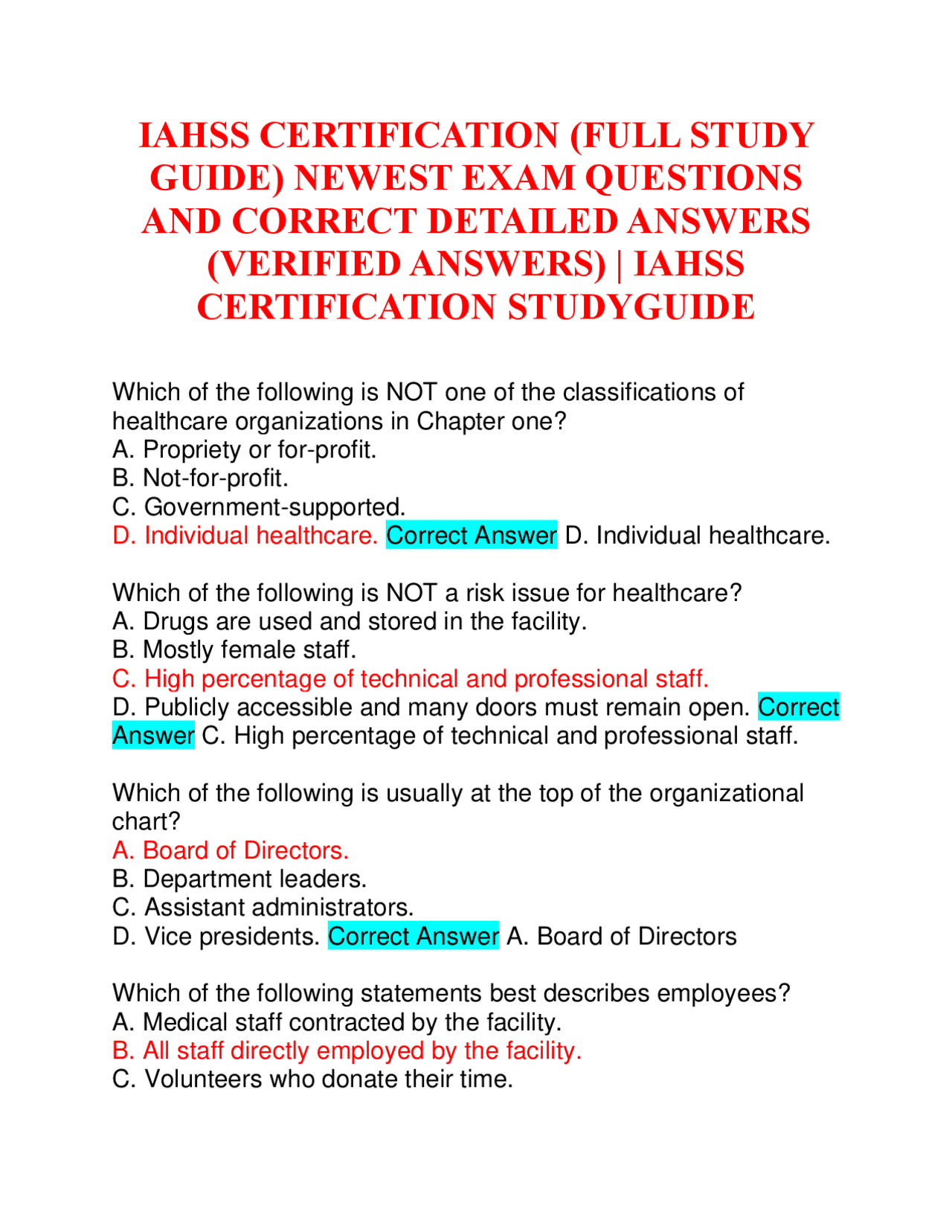 IAHSS CERTIFICATION 2025 NEWEST EXAM QUESTIONS AND CORRECT DETAILED ...