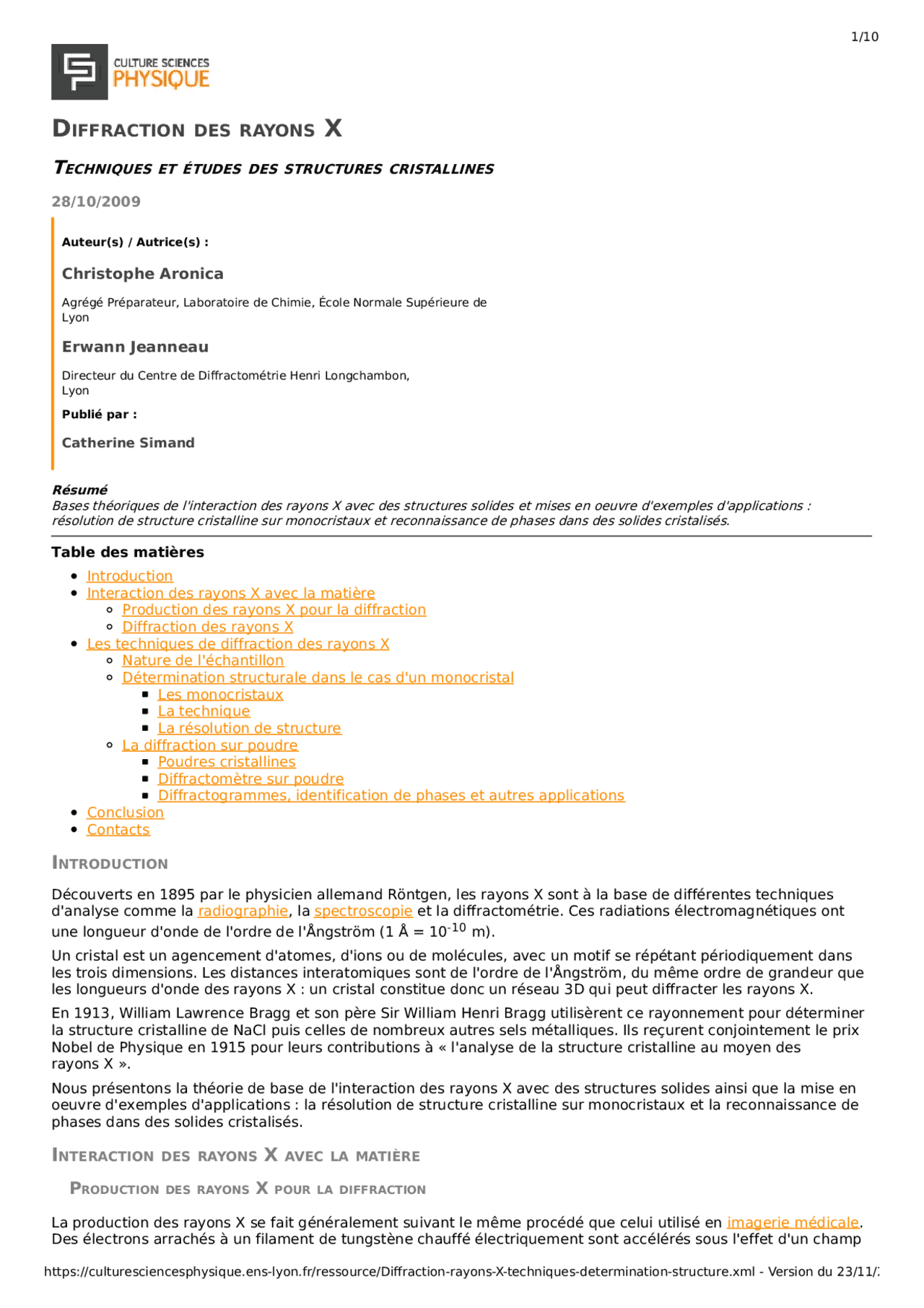 Diffraction des rayons X : Techniques et applications en science des ...