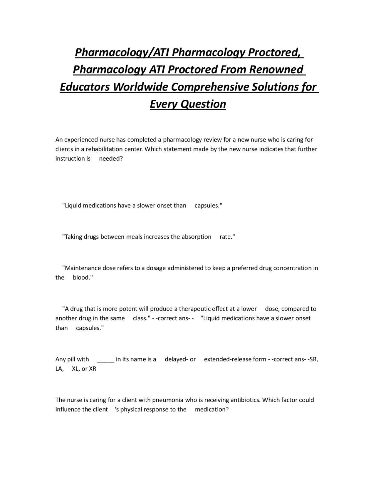 Pharmacology/ATI Pharmacology Proctored | Exams Pharmacology | Docsity