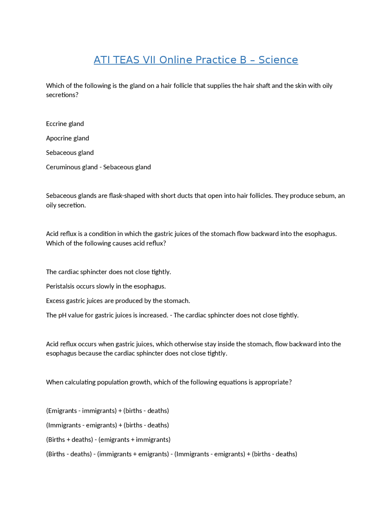 ATI TEAS VII Online Practice B – Science | Exams Advanced Education ...
