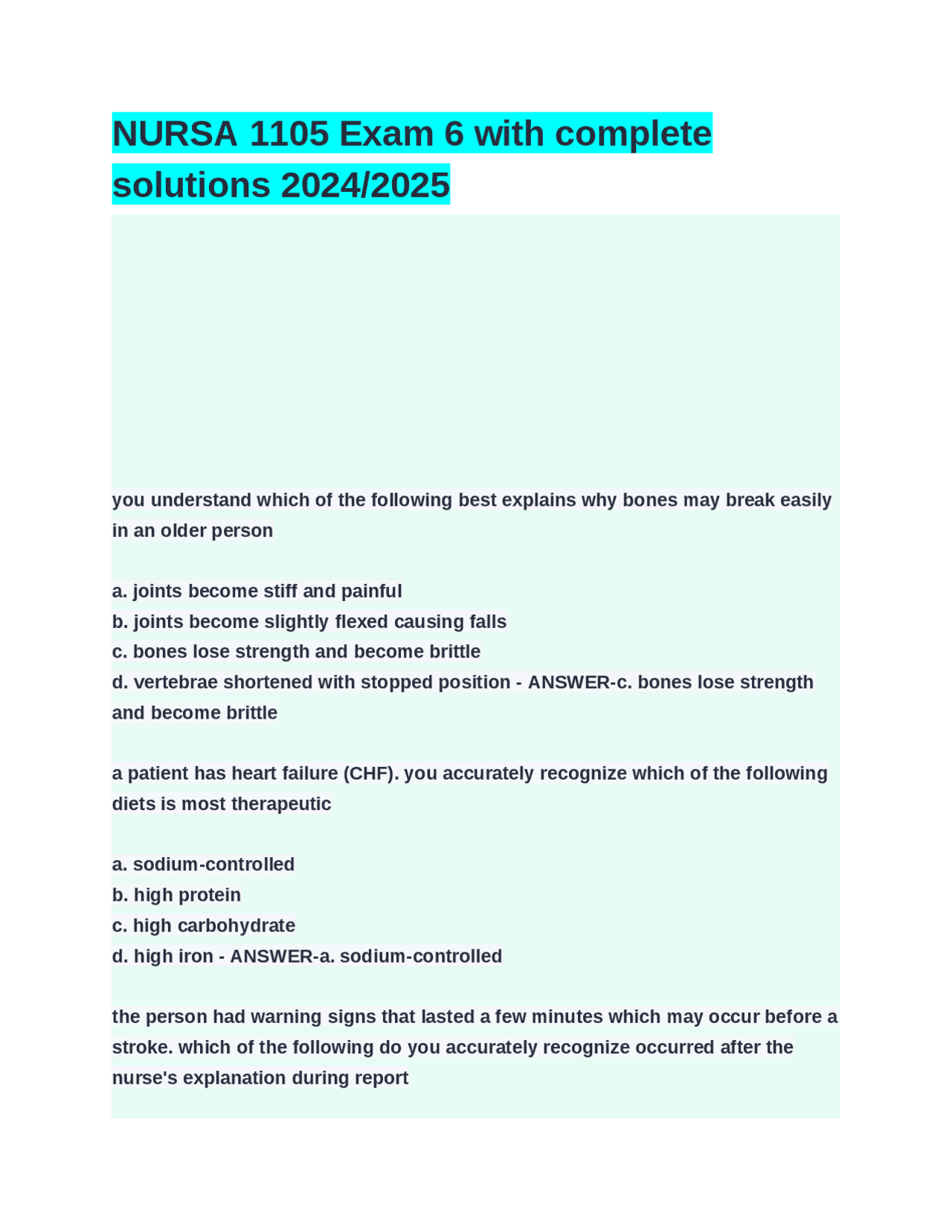 Exam 6 with Complete Solutions 2024/2025 | Exams Nursing | Docsity