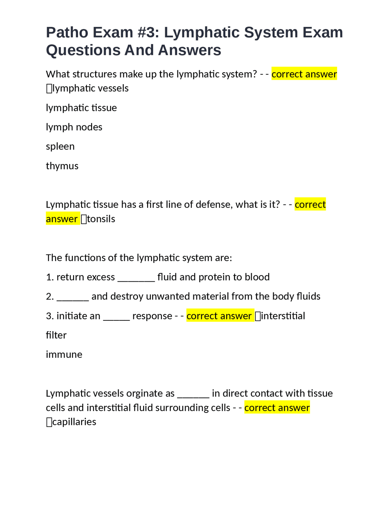 Lymphatic System Exam: Pathology and Treatment | Exams Pathology | Docsity