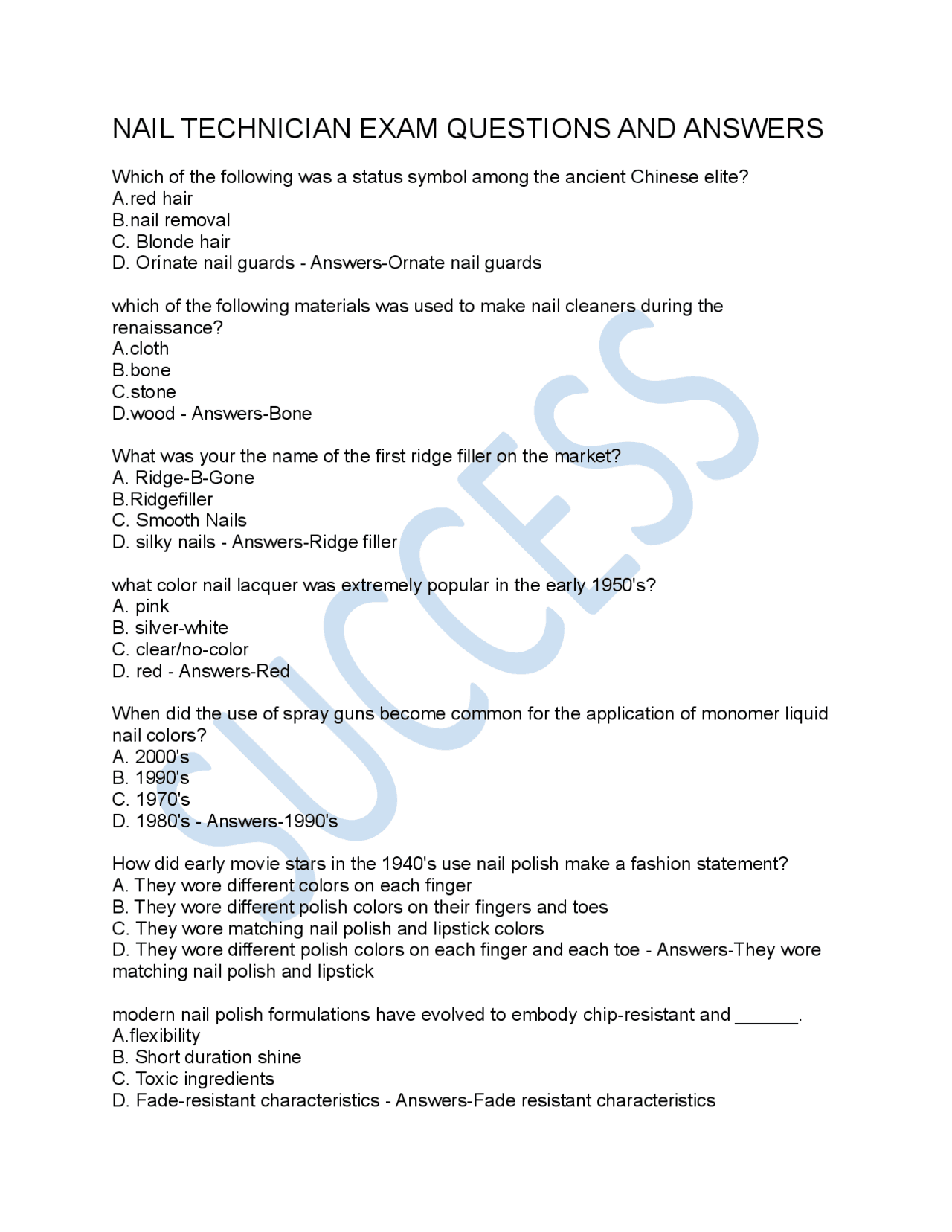 Nail Technician Exam Questions And Answers Exams Social Sciences