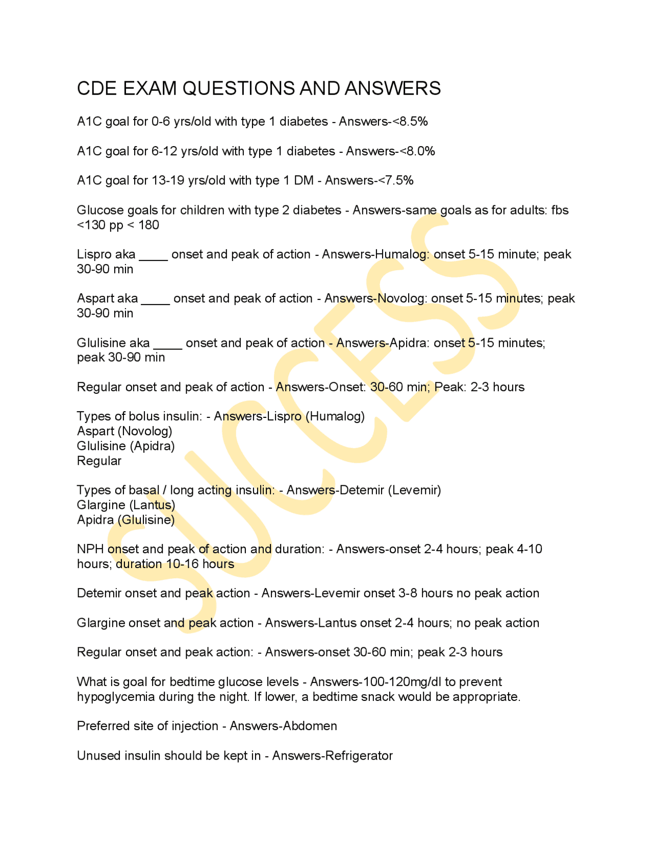 Comprehensive Diabetes Education (CDE) Exam Questions and Answers ...