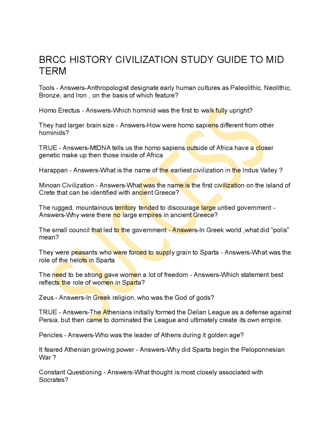 Ancient Civilizations Study Guide | Exams History | Docsity