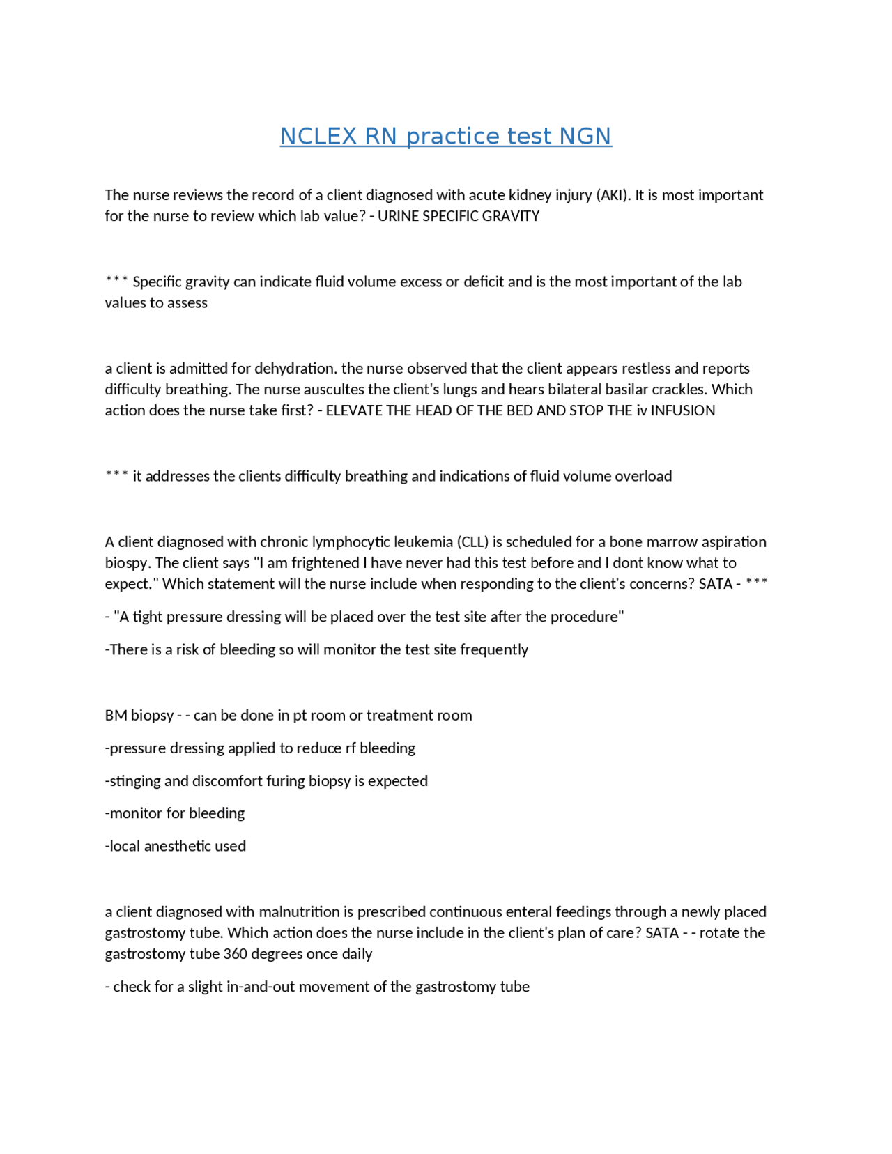 NCLEX RN Practice Test NGN | Exams Advanced Education | Docsity