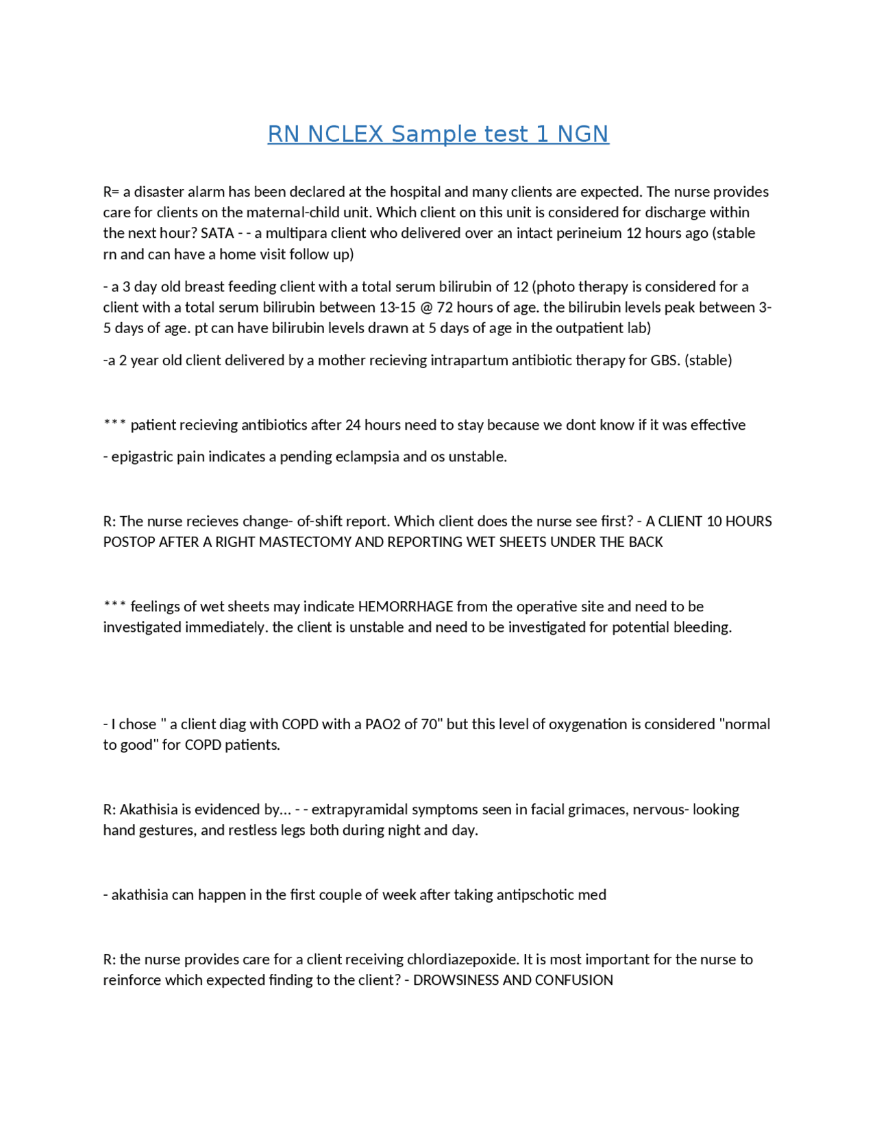 NCLEX Sample Test 1 for Nursing Students | Exams Advanced Education ...